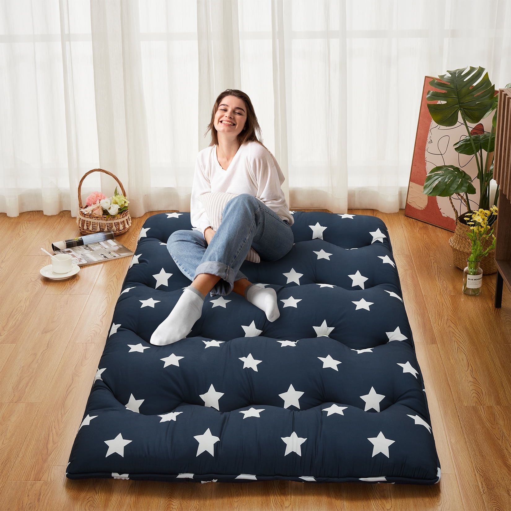 Garvee Floral Pattern Futon Mattress, Japanese Floor Mattress Sleeping ...