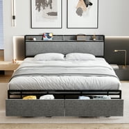 Gyfimoie Full Bed Frame with 4 Storage Drawers, LED Bed Frame with ...