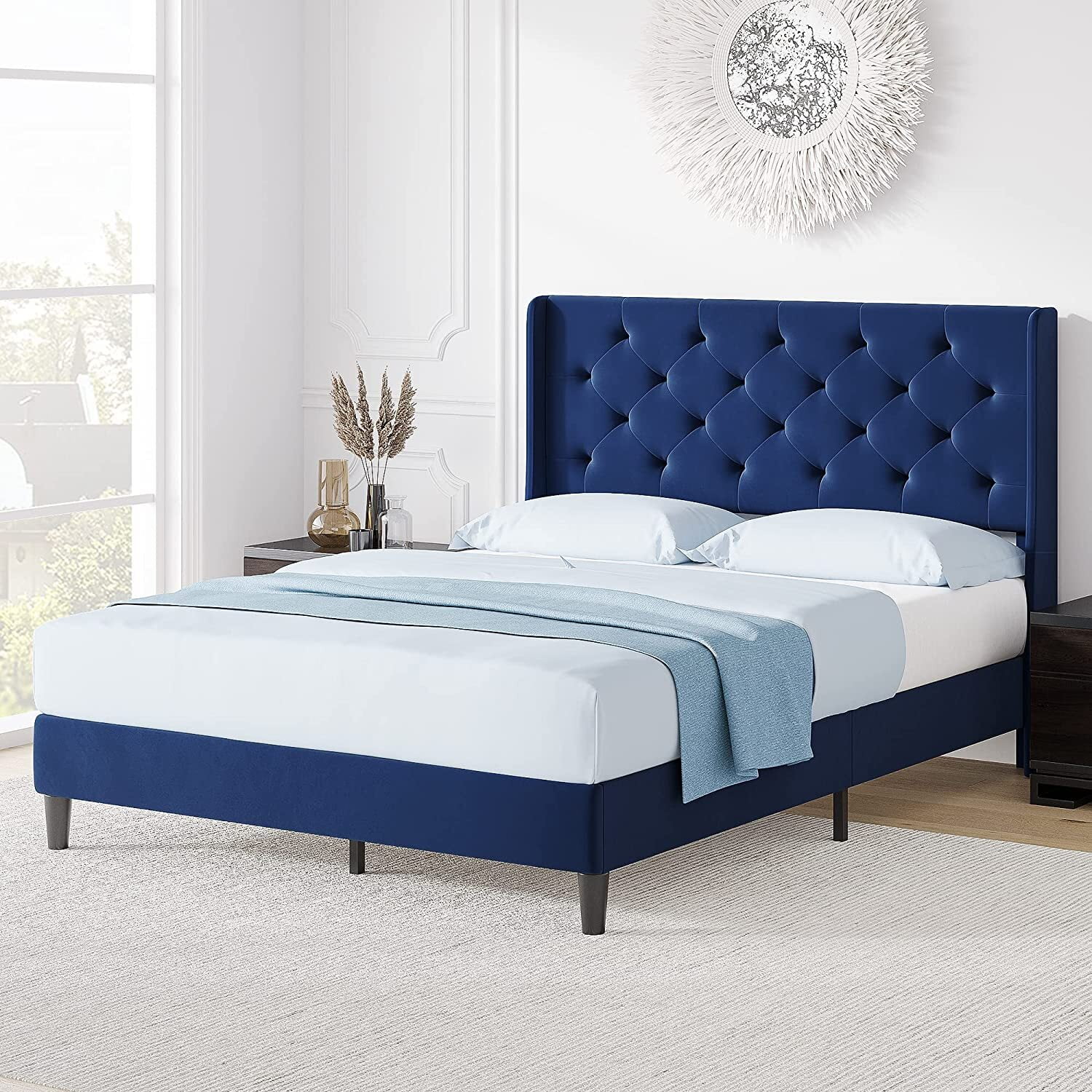 WhizMax Full Size WingBack Bed Frame, Upholstered Platform Bed Frame ...