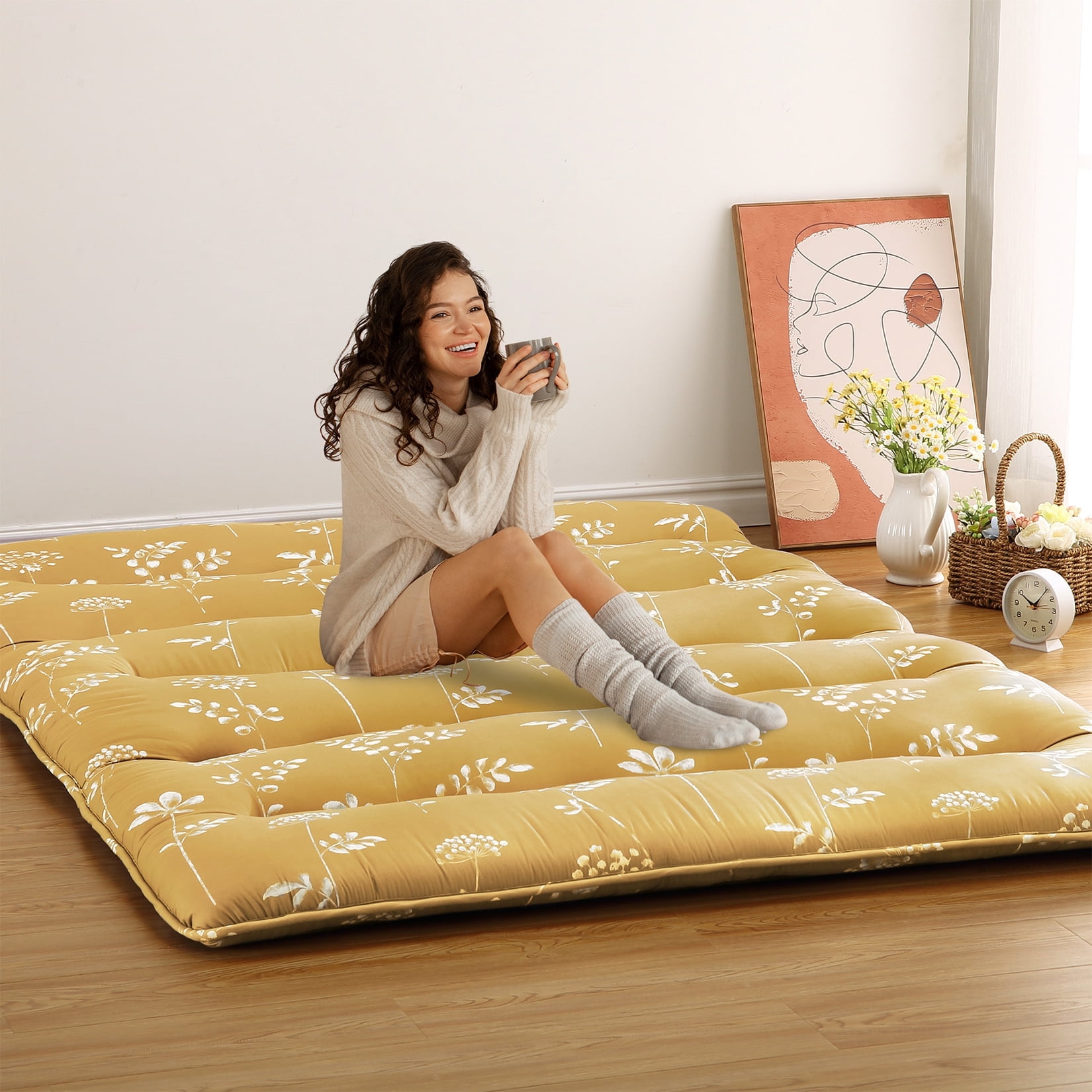 Garvee Japanese Style Futon Mattress for Floor Full Size Floral Printed Futon Floor Mattress Sleeping Mattress Pad Walmart Business Supplies