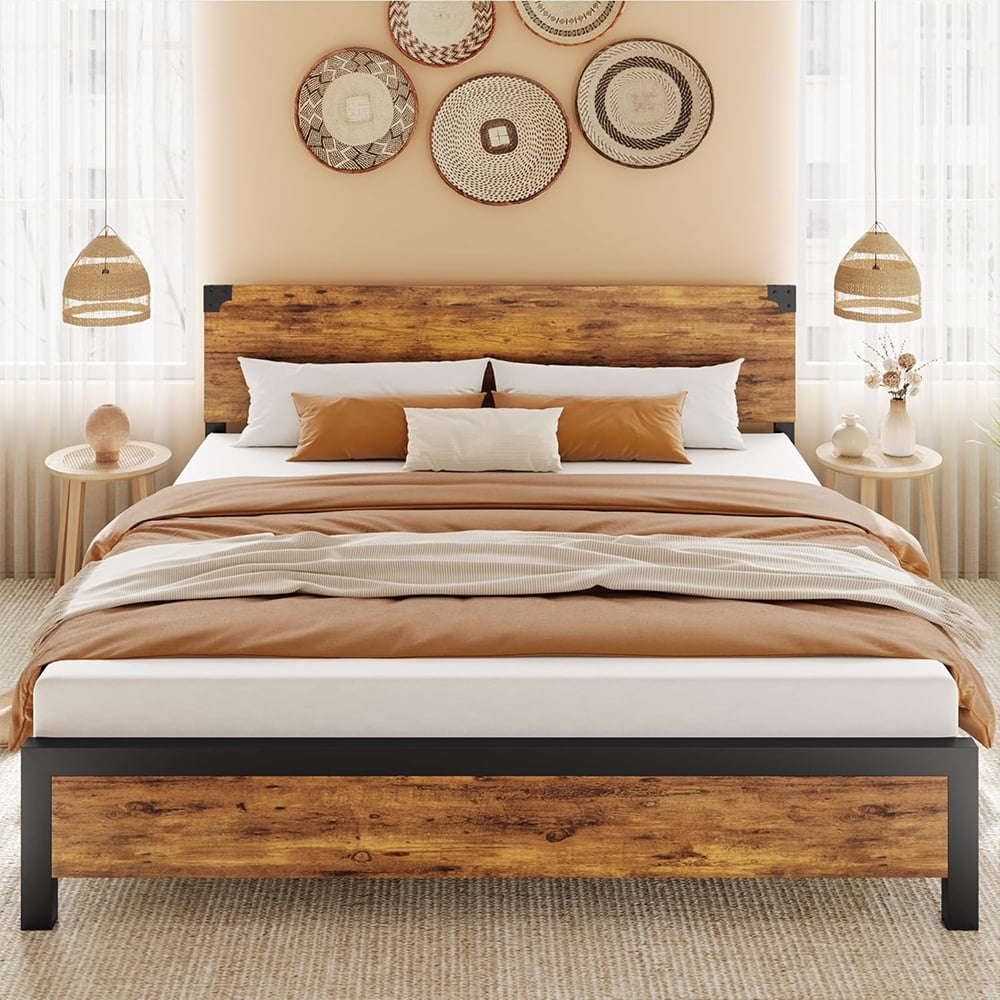 WhizMax King Bed Frame, King Size Bed Frame with Wood Headboard, King ...