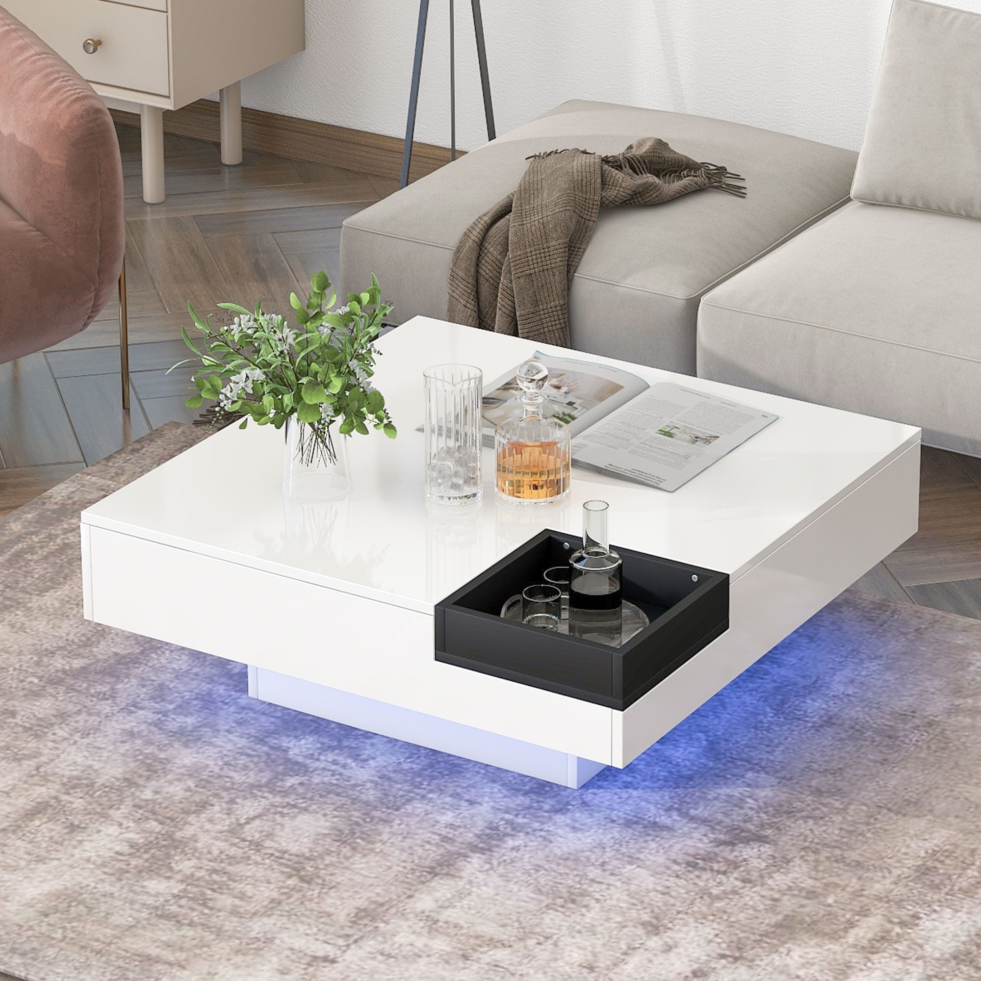 WhizMax LED Coffee Table with Remote Control,Modern Minimalist Square ...