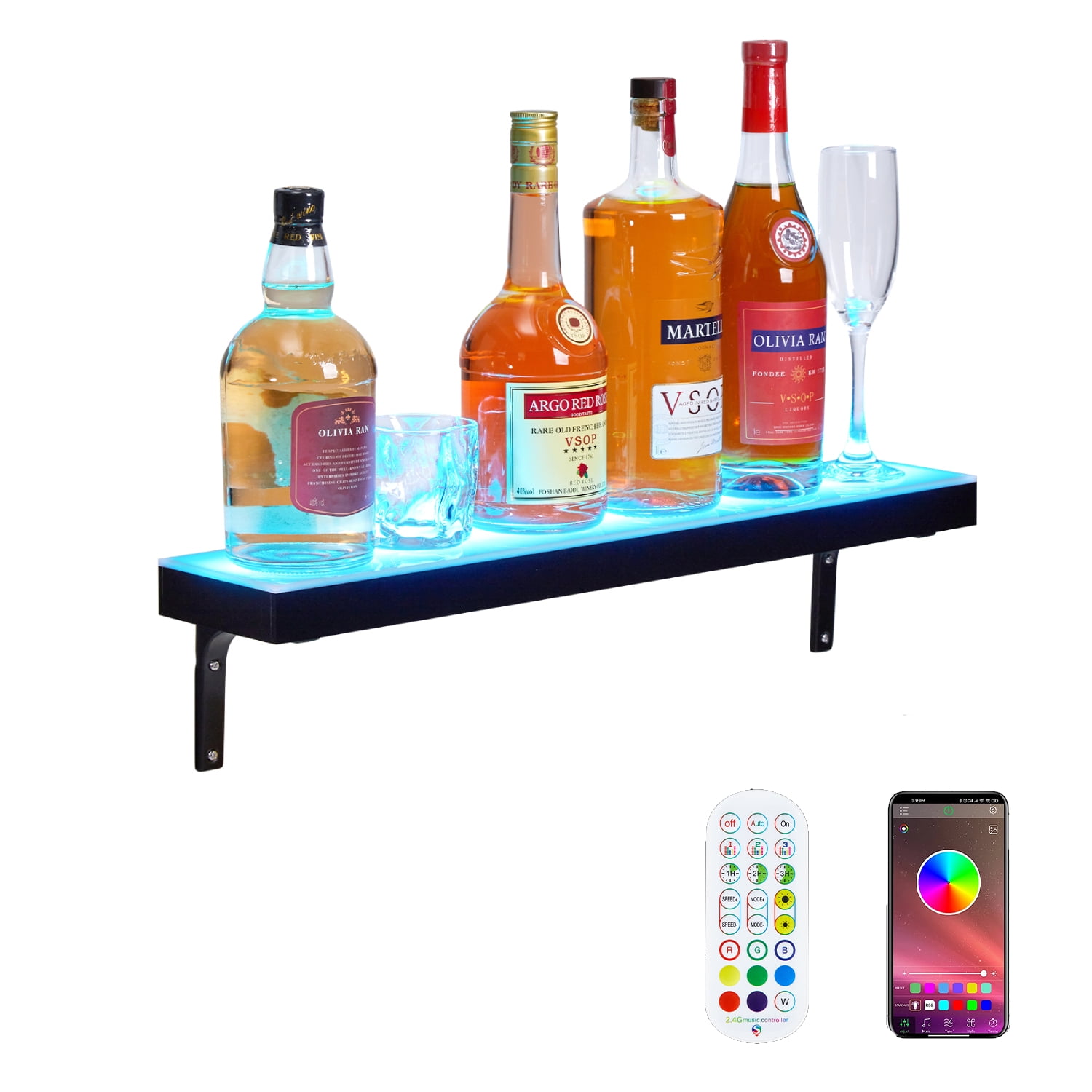 Garvee LED Liquor Bottle Display Shelf,1-Tier 24" LED Shelves with 16 ...