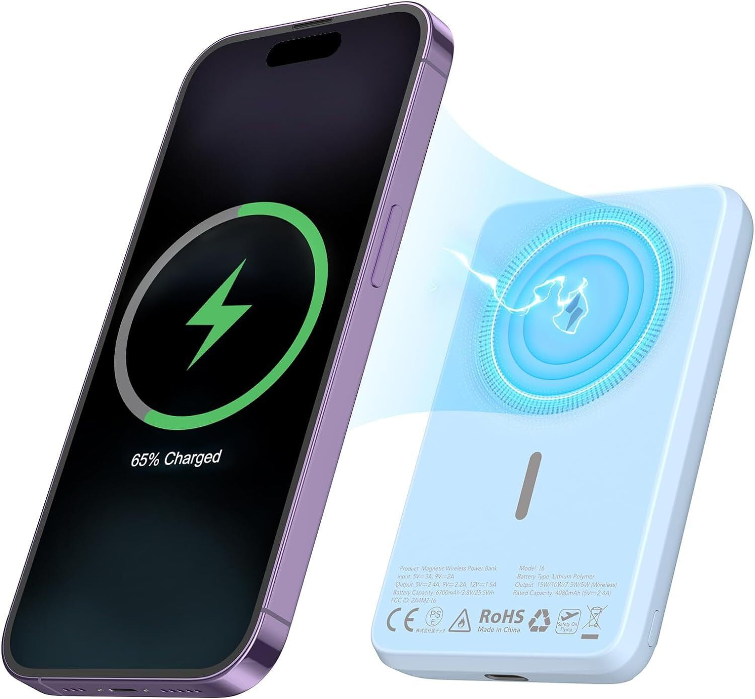 WhizMax Magnetic Wireless Power Bank 6700mAh 20W PD Fast Charging Mag ...