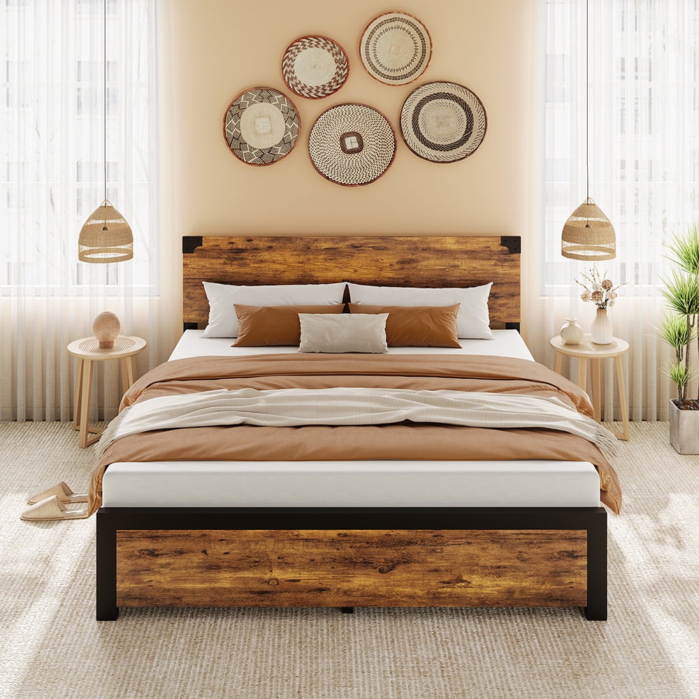 WhizMax Queen Bed Frame with Wooden Headboard, Underbed Storage and ...