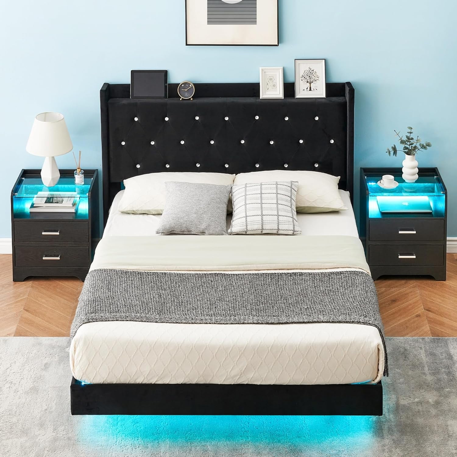 WhizMax Queen Size Floating Bed Frame with Led Light, Modern ...