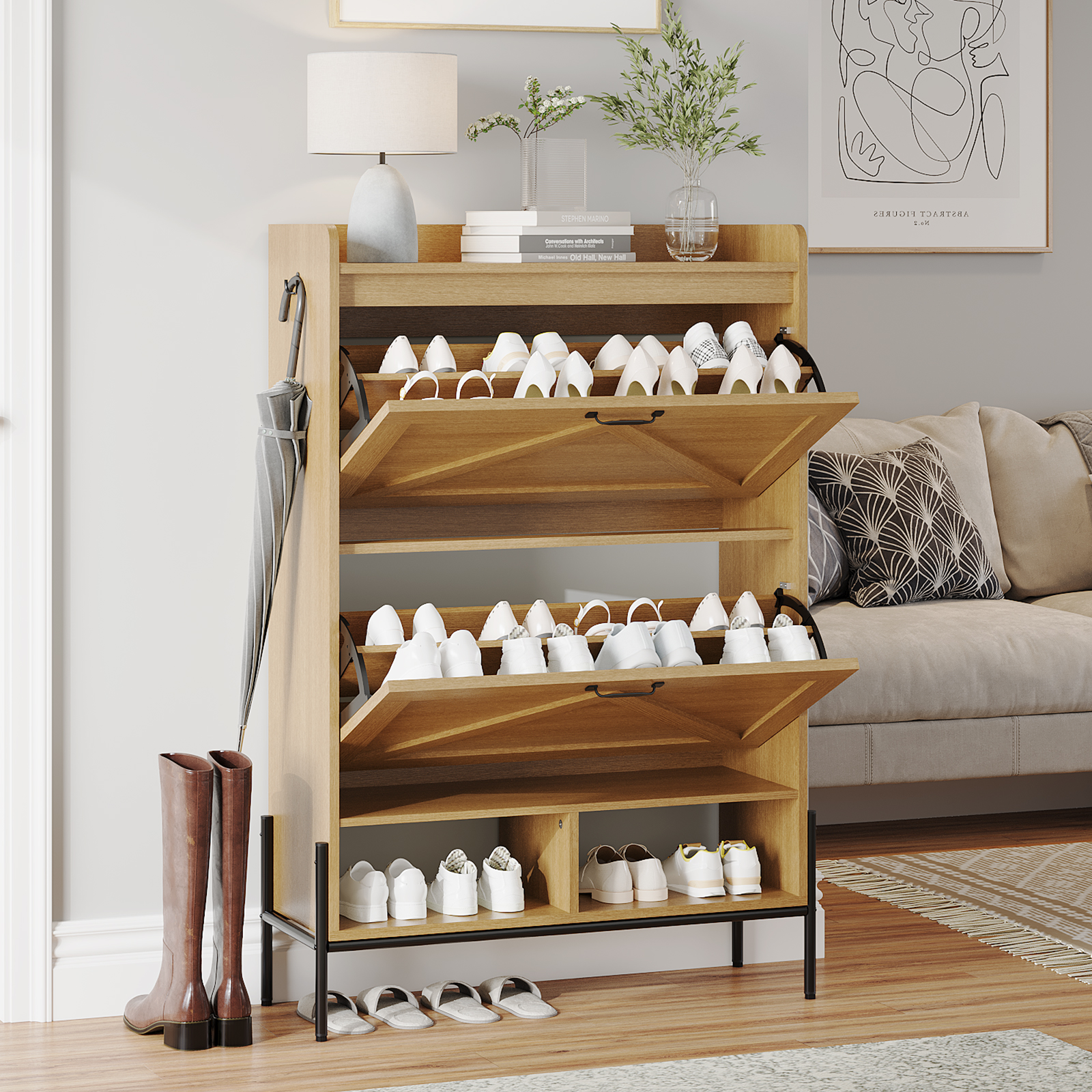 WhizMax Shoe Storage Cabinet with 2 Flip-up Drawers, Hidden Shoe ...