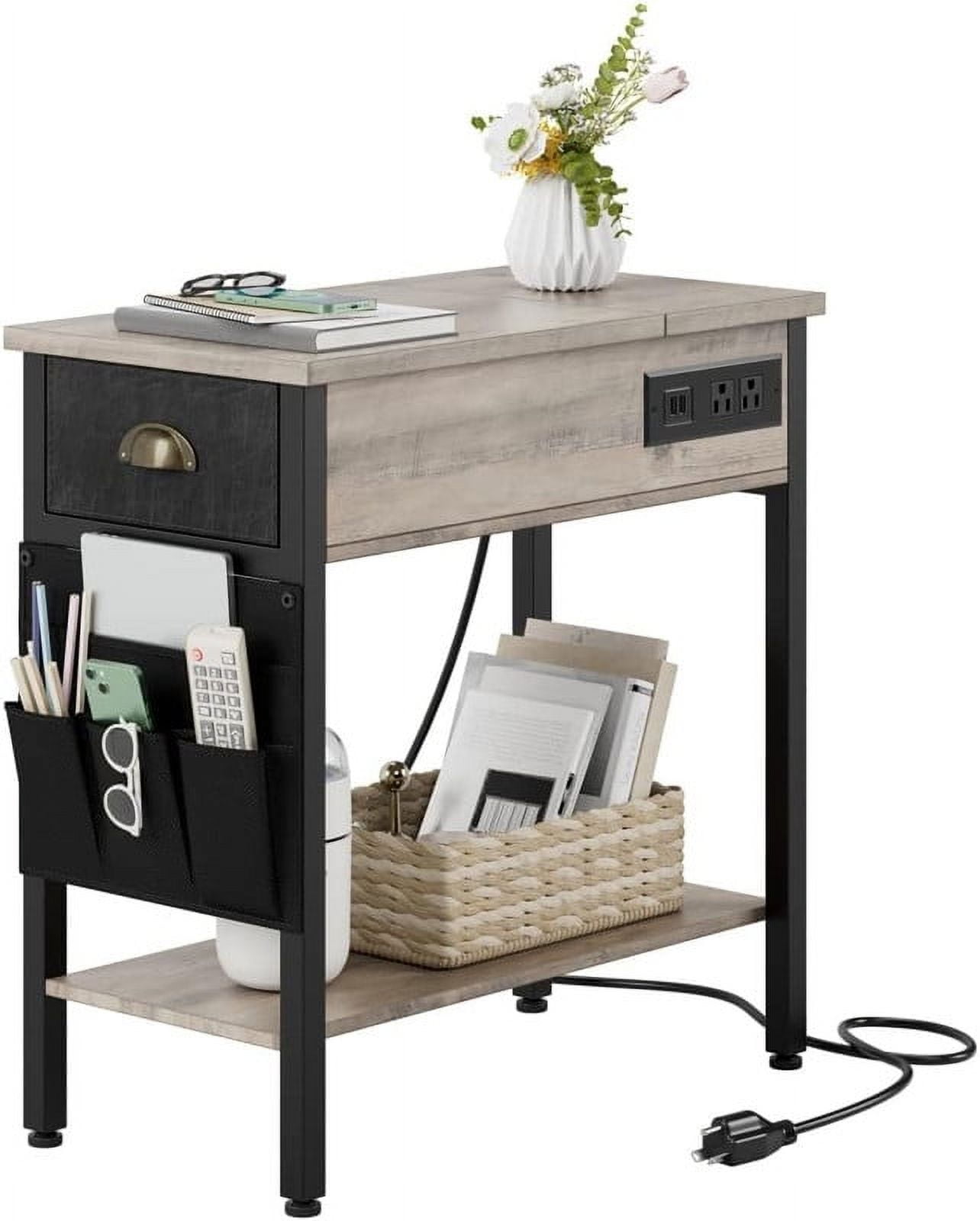 WhizMax Side Table with Charging Station, End Table with Storage Drawer ...