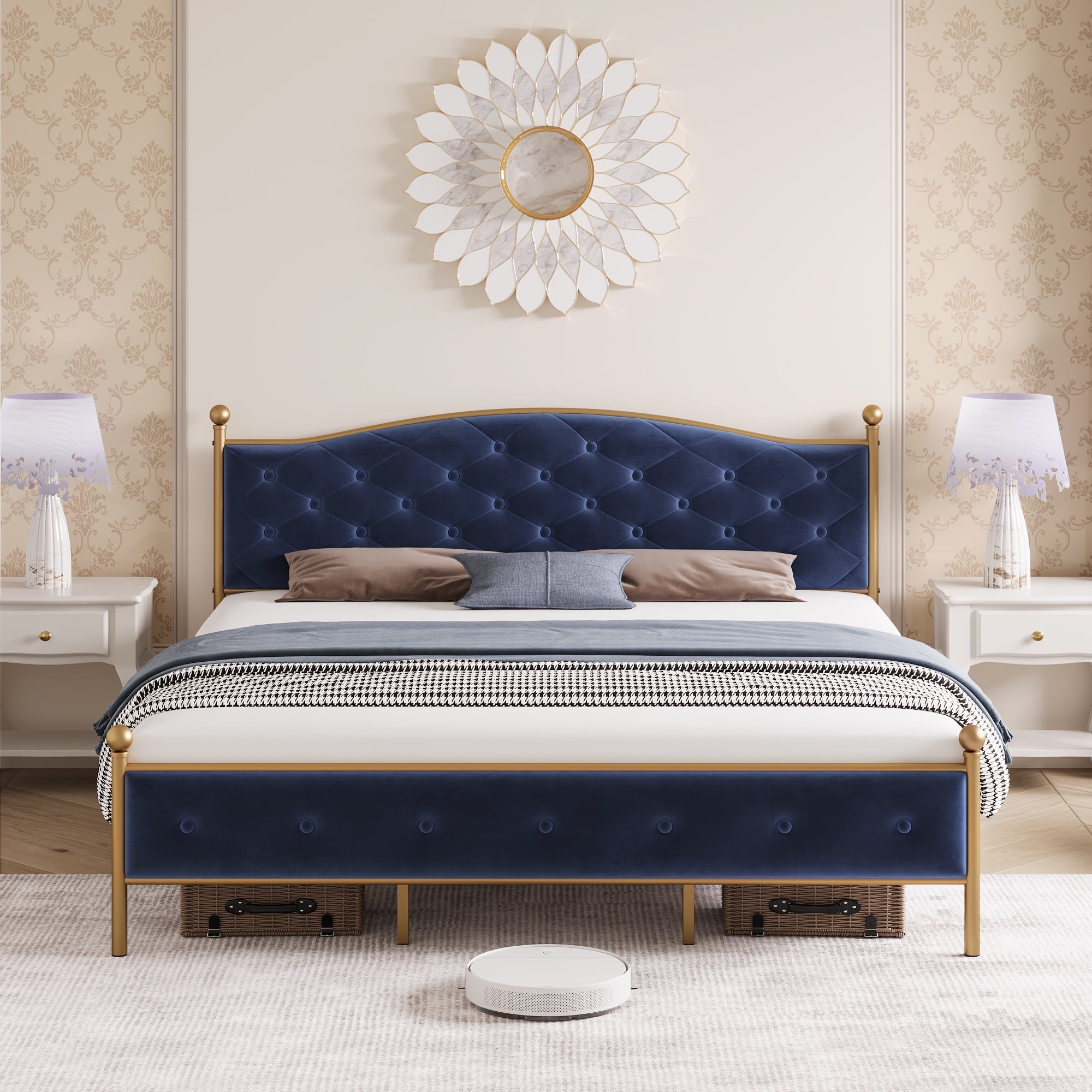 WhizMax Stylish and Functional King Size Bed Frame with Button Tufted ...