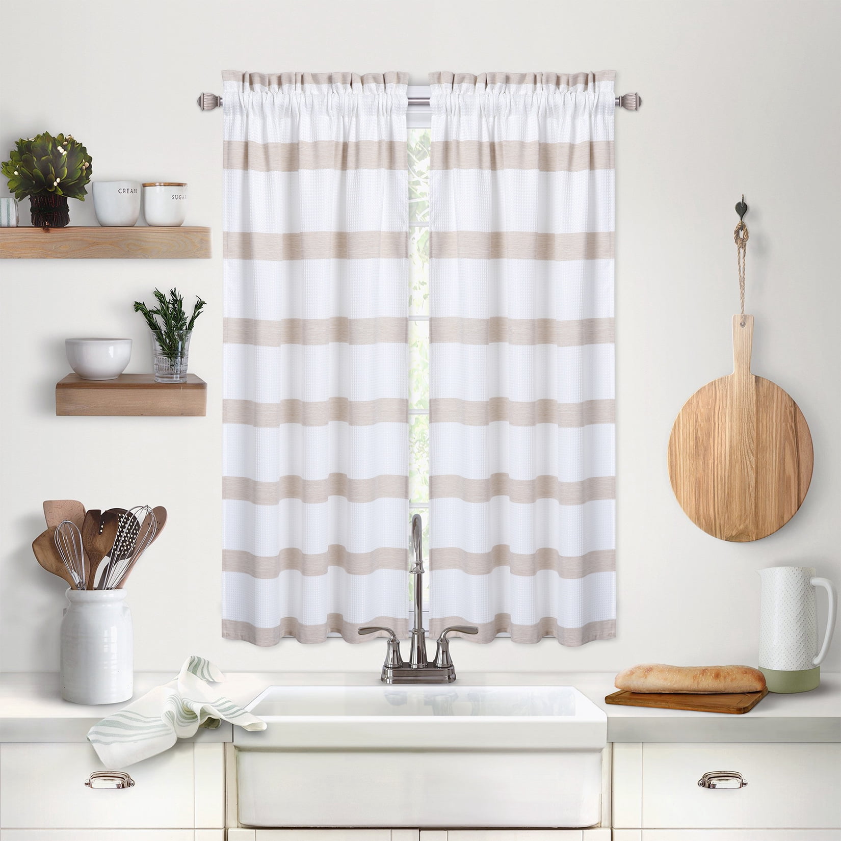 WhizMax Taupe Cafe Curtains 45 inches Long Farmhouse Half Window ...