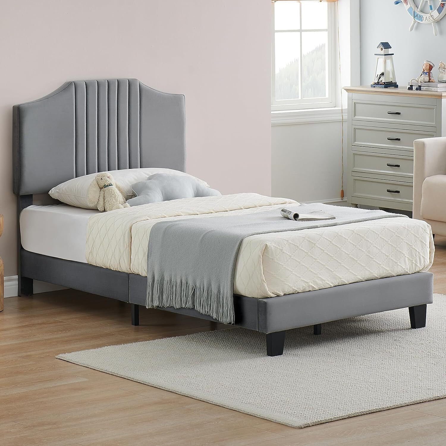 WhizMax Twin Bed Frame Upholstered Platform with Headboard, Strong ...