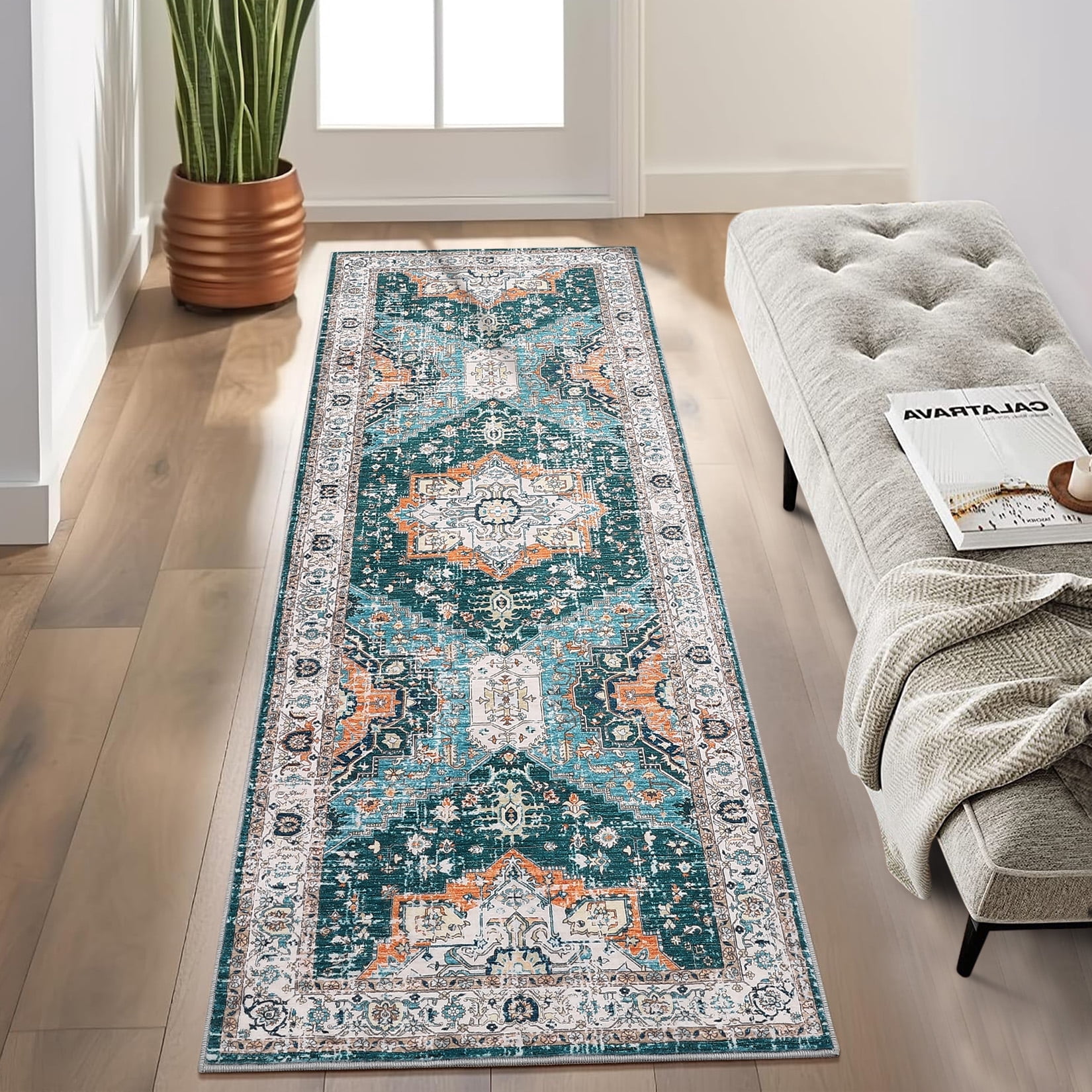 Garvee Vintage Boho Washable Runner Rug 2'x6' Floral Kitchen Bathroom ...