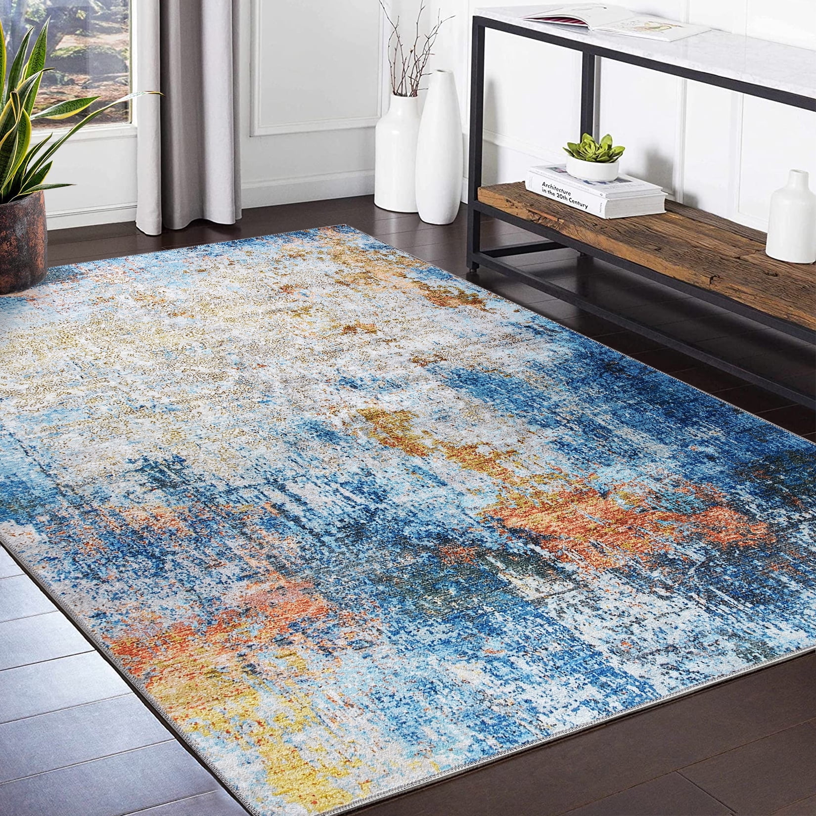 Garvee Washable Rug 5' x 7' Contemporary Abstract Distressed Rug Ultra ...
