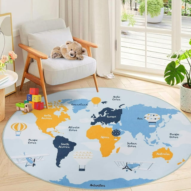 WhizMax World Map Kids Area Rug, Educational Game Carpet Non Slip Play ...