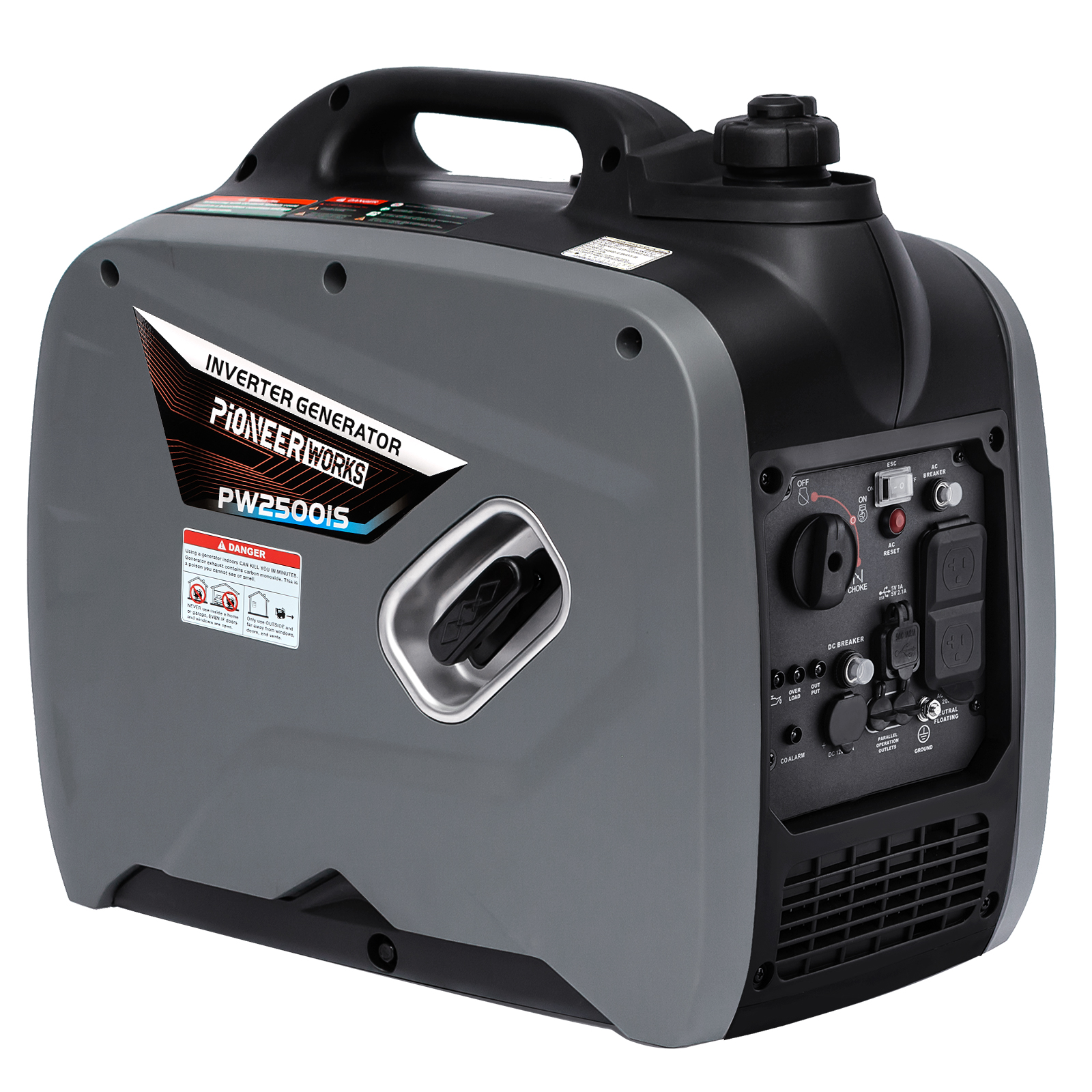 Pioneer Works 2000W Recoil Start Inverter Generator, CO Automatic Shut ...