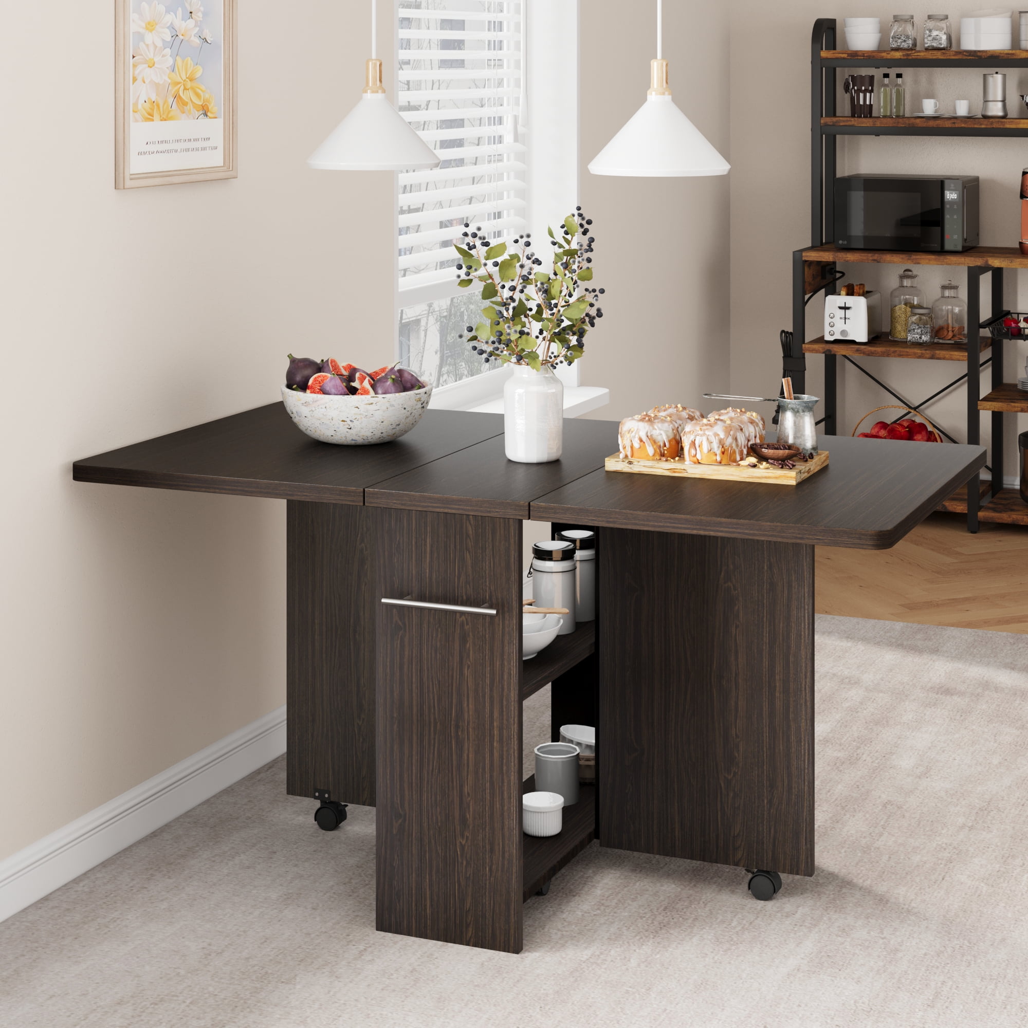 Whizmax 47.2in Space Saving Folding Dining Table with 2 Tier Storage ...