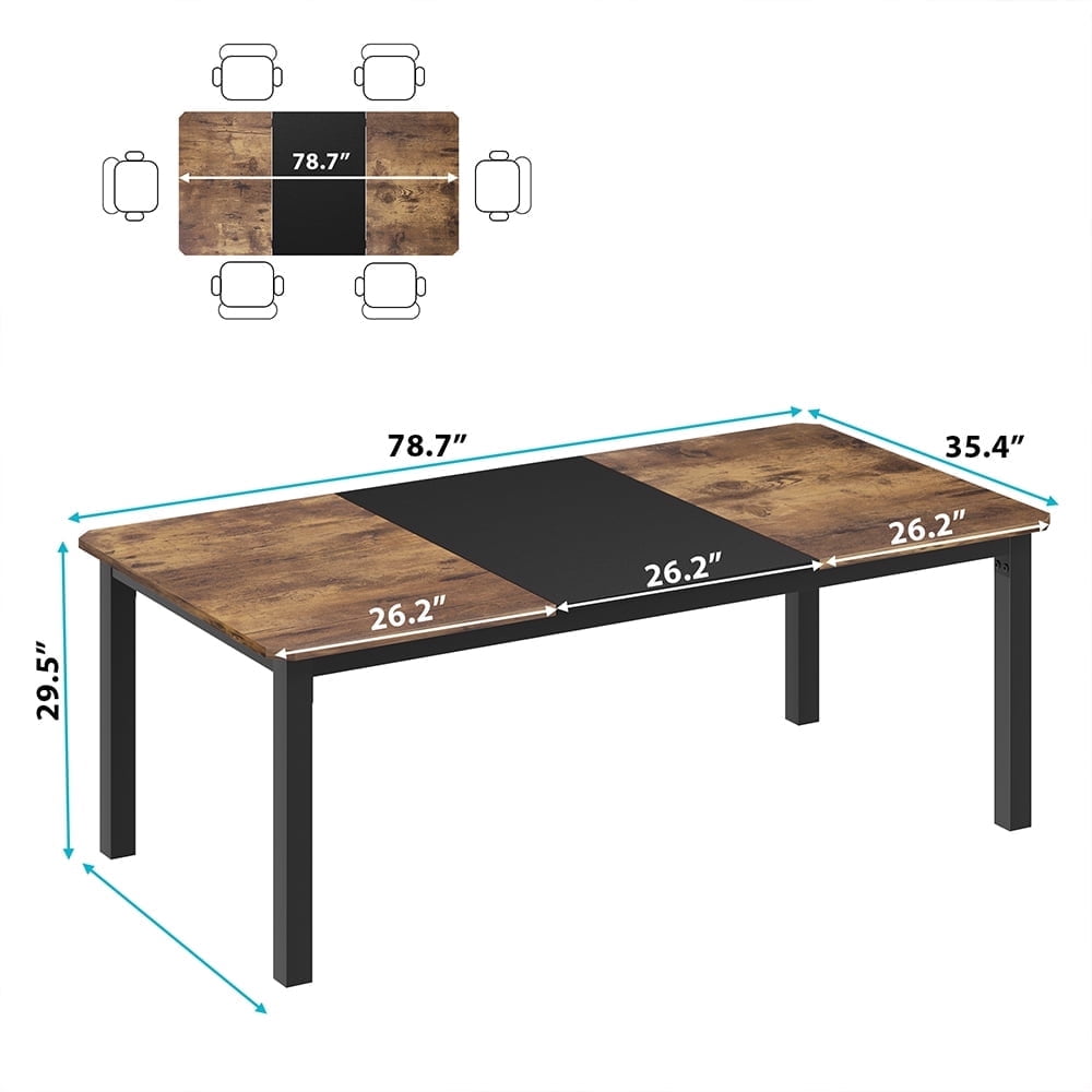 Whizmax Black&Retro Brown Wood Dining Table for 6~8 People, 78.7" Long ...