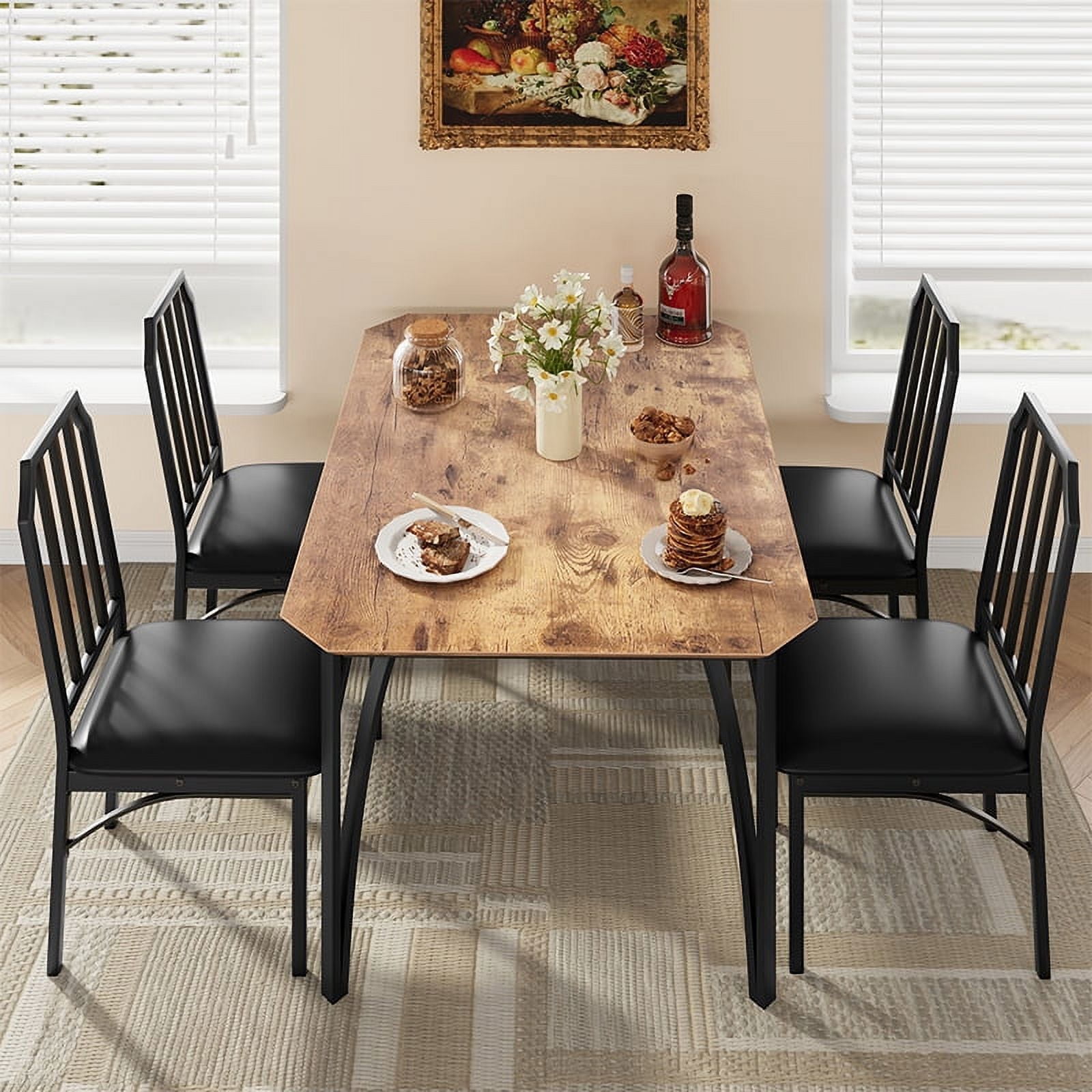 Whizmax Kitchen Table and Chairs for 4 with with Chamfer Design, 5 ...