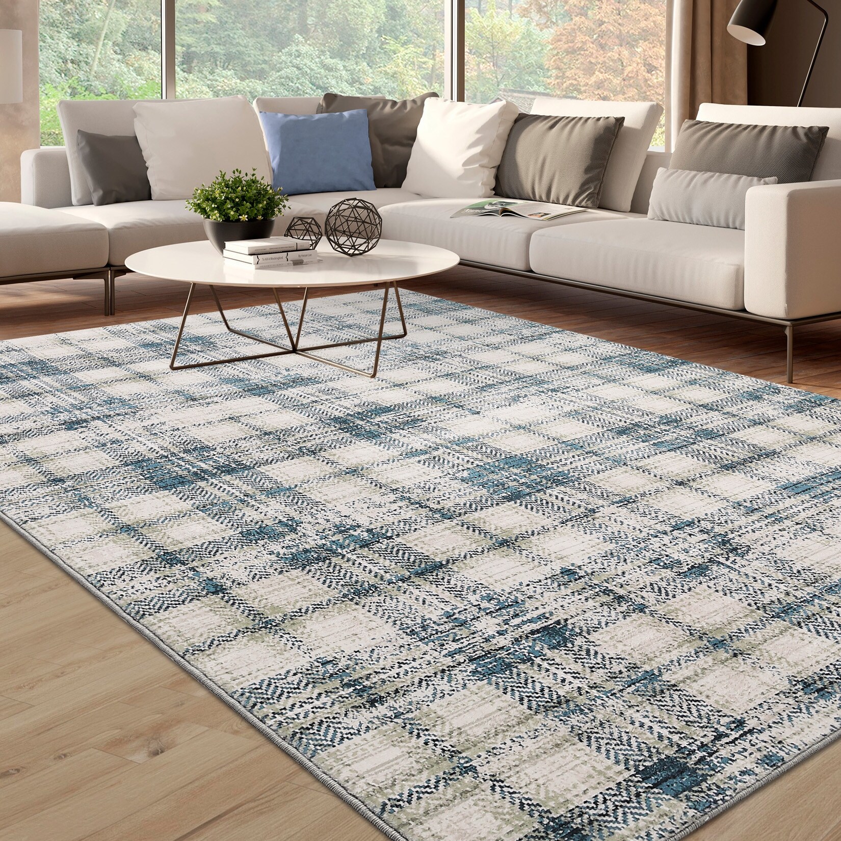 Garvee Modern Area Rugs for Living Room Tartan Plaid Area Rug 8' x 10 ...
