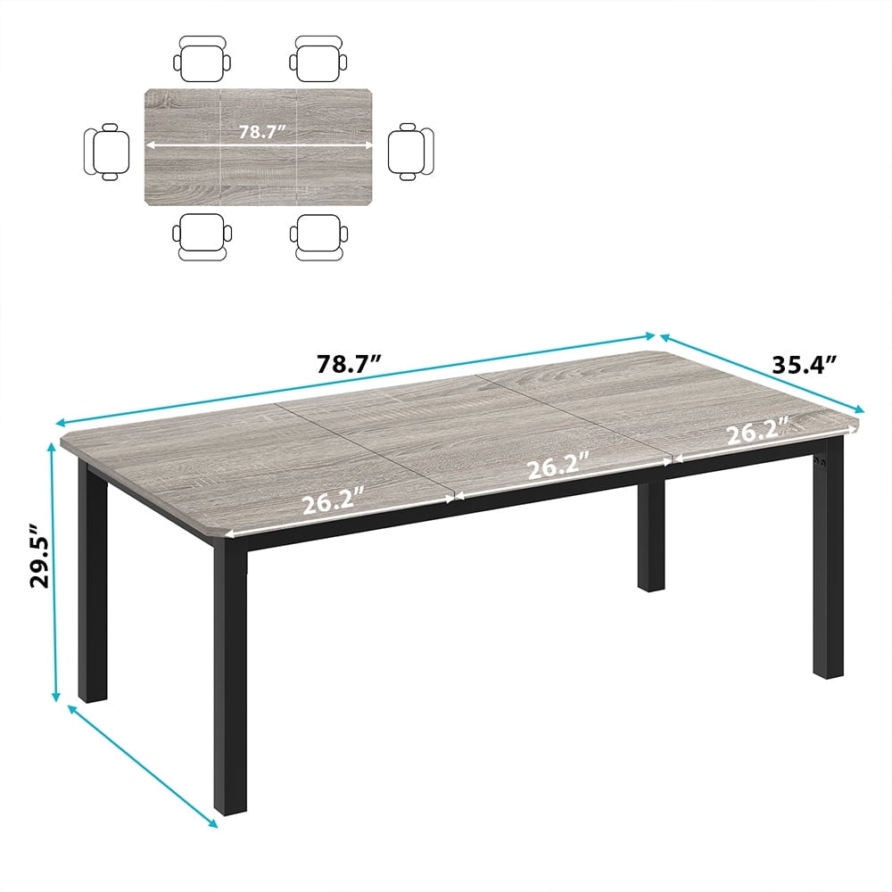 Whizmax Retro Gray Wood Dining Table for 6~8 People, 78.7" Long Kitchen ...
