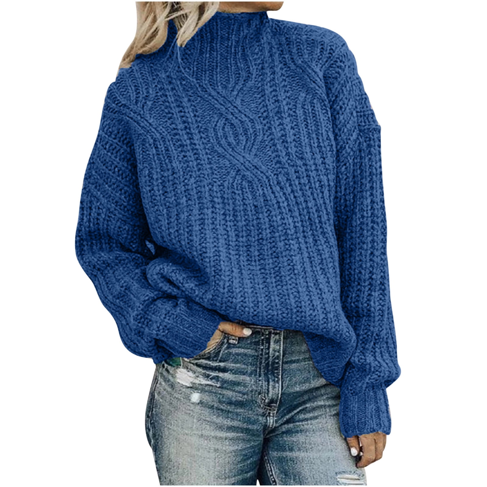 Whlbf Pullover Sweaters for Women,Womens Solid Long Sleeve Sweater Loose Turtleneck knitting ...