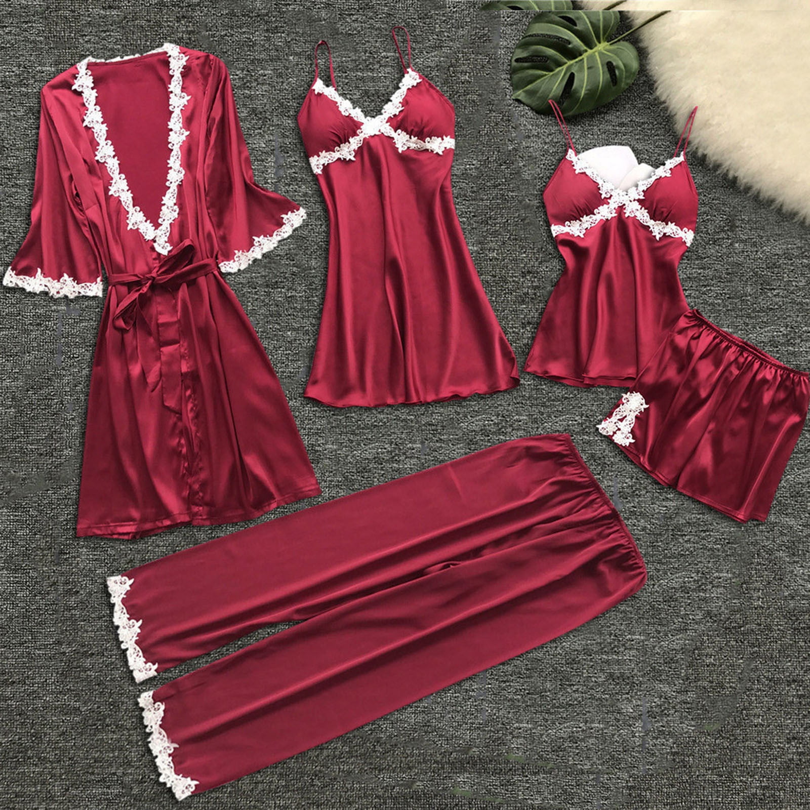 Whlbf Pyjama Set for Women Comfortable Solid Color Lace Suspenders ...