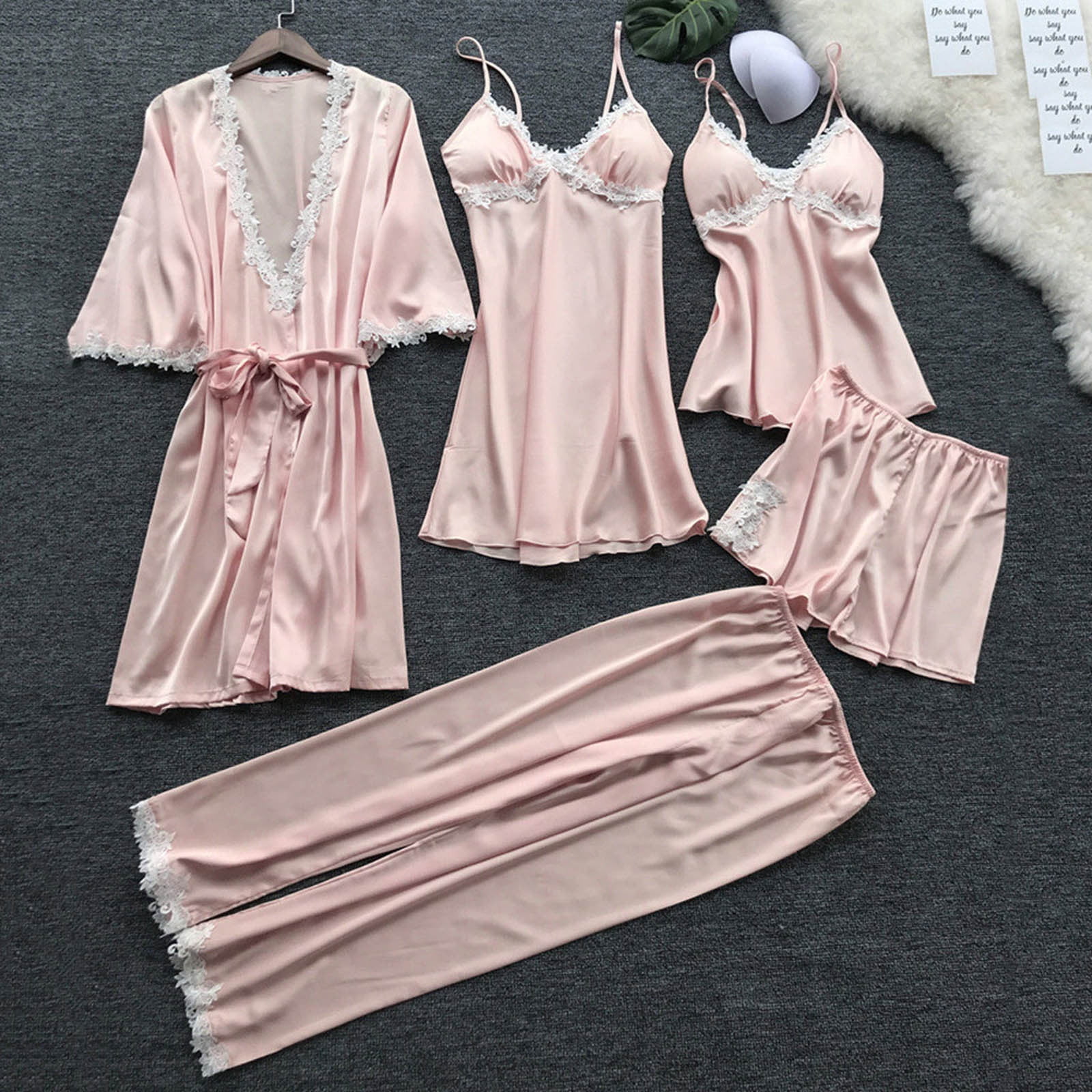 Whlbf Pyjama Set for Women Comfortable Solid Color Lace Suspenders ...