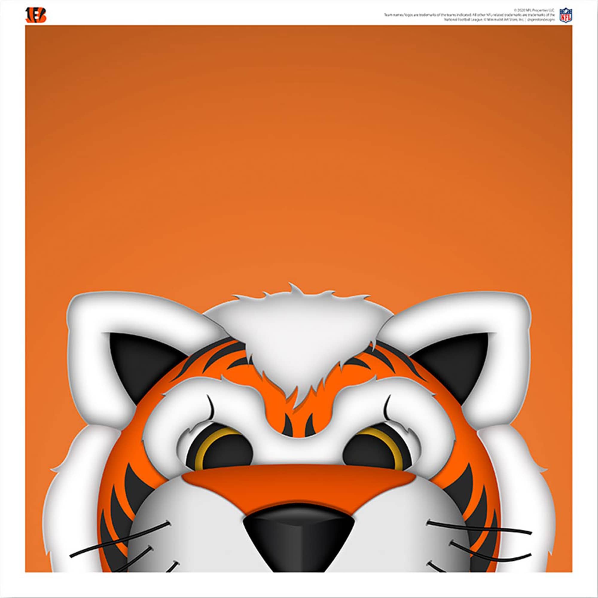 Who Dey Cincinnati Bengals 12'' x 12'' Minimalist Mascot Poster Print ...