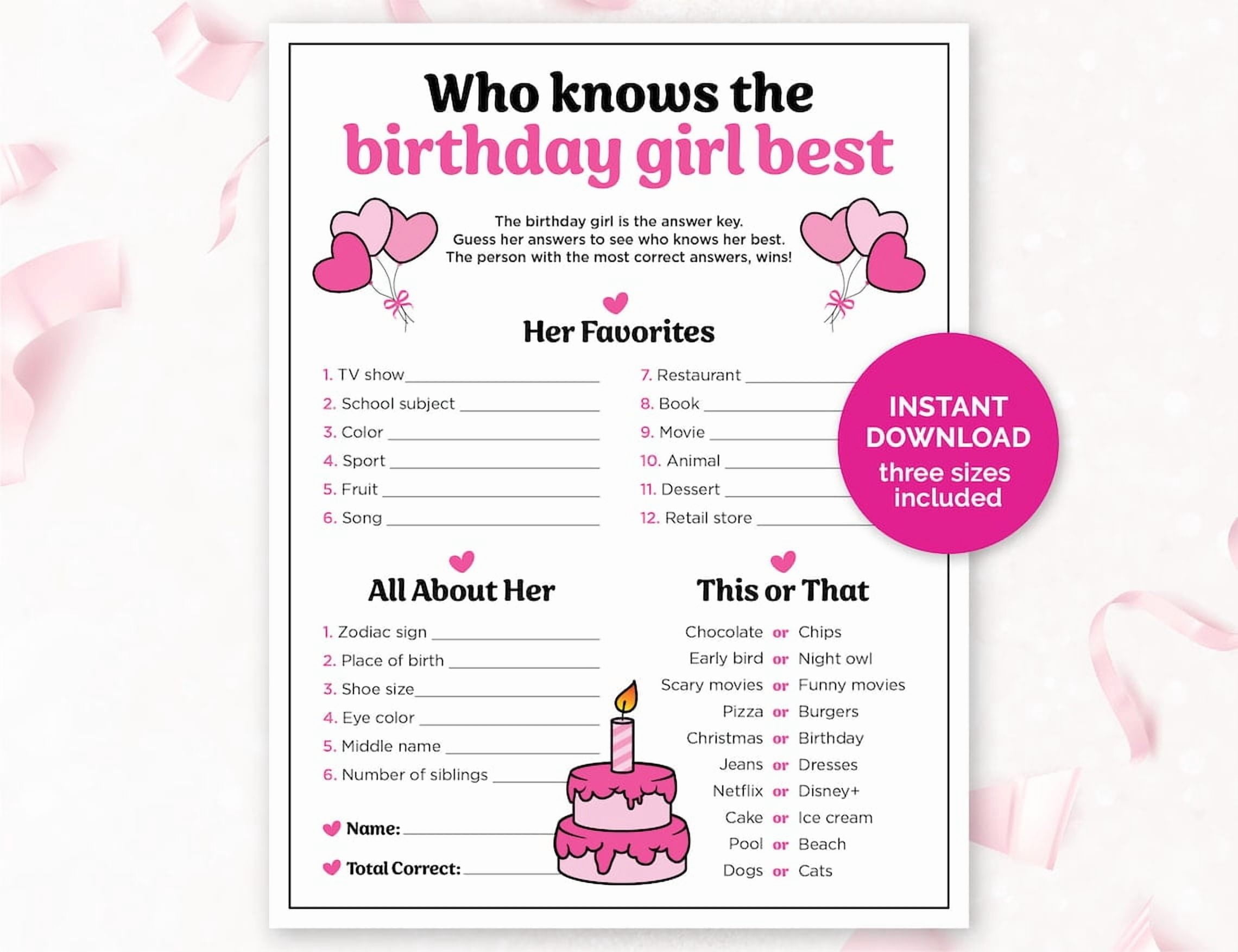 Who Knows The Birthday Girl Best, Fun Birthday Trivia for Adults, Party ...