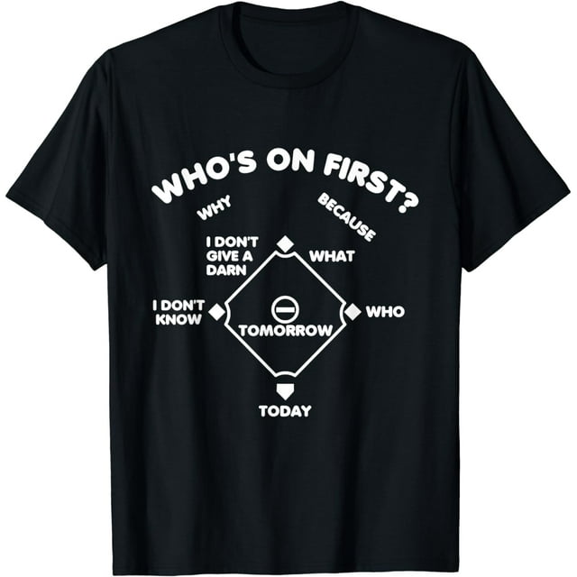 Who's on First Rounded Font Funny Baseball Saying Dark T-Shirt ...