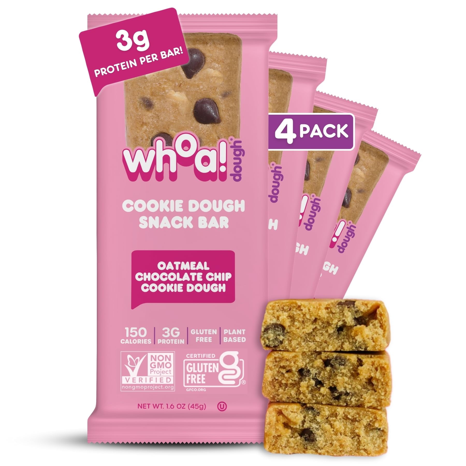 Whoa Dough Edible Cookie Dough Bars- Certified Non-GMO, Kosher and ...