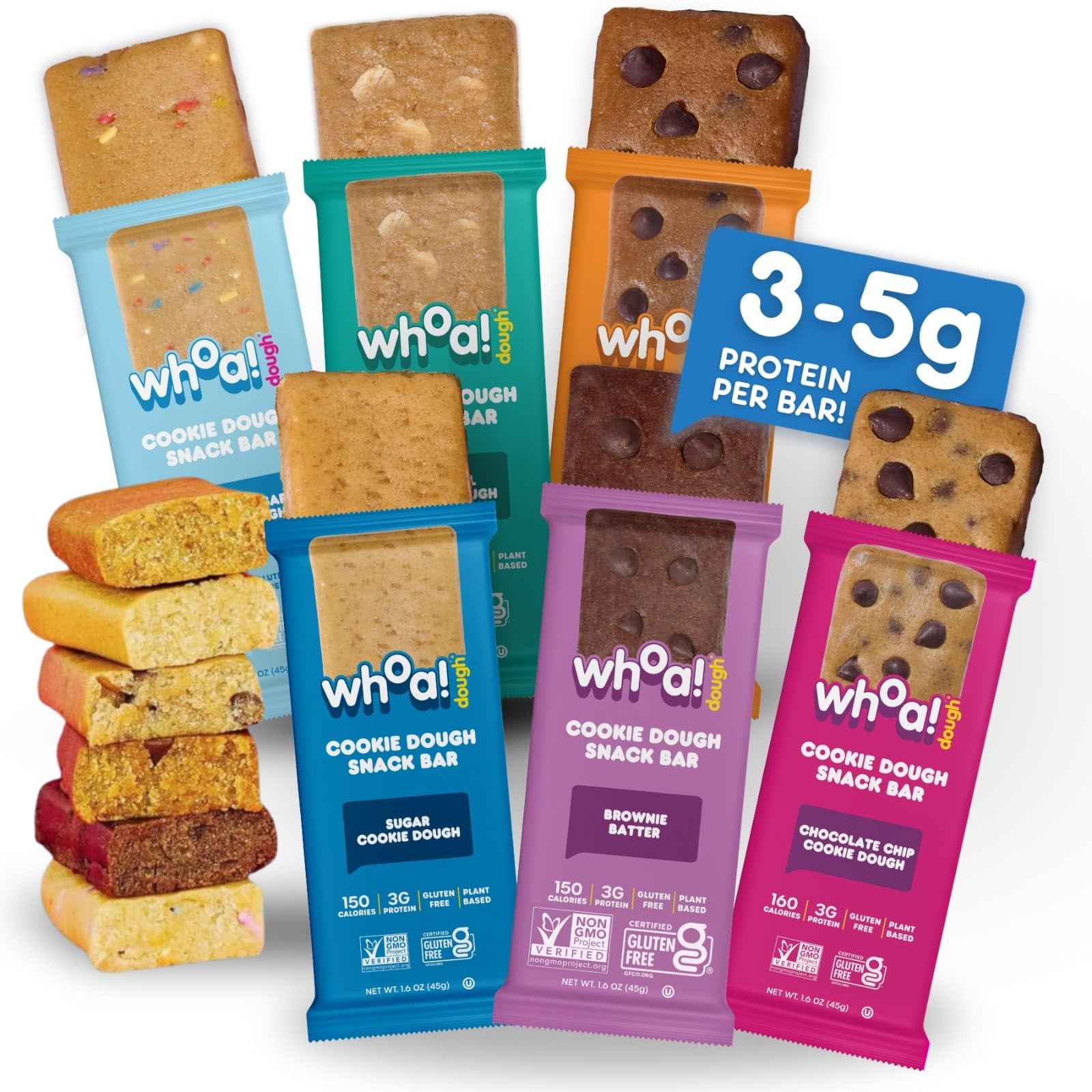 Whoa Dough Edible Cookie Dough Bars- ITL1 Certified Non-GMO, Kosher and ...