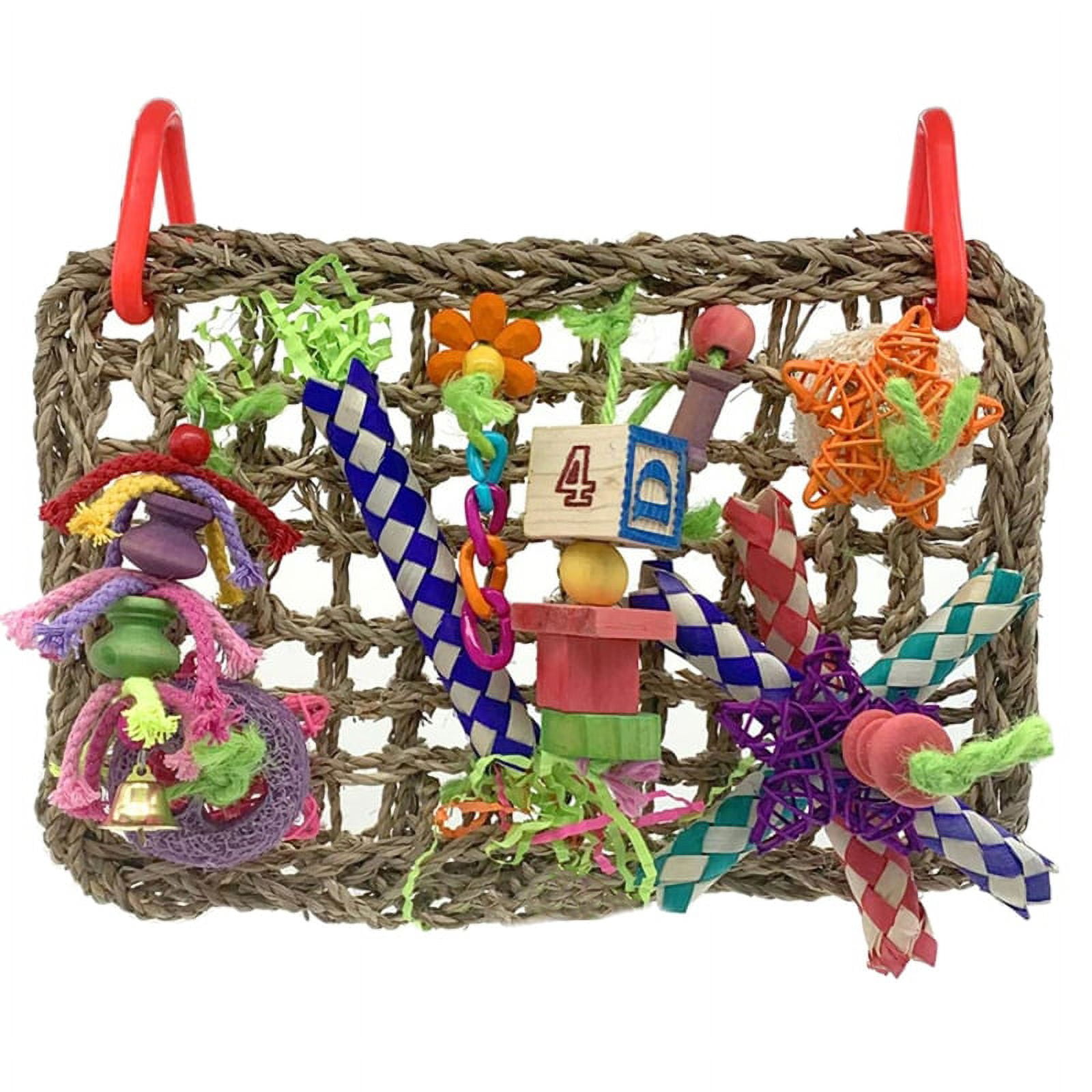 Whoamigo Seagrass Foraging Toy Wood Blocks Toys on Natural Rope Forage ...