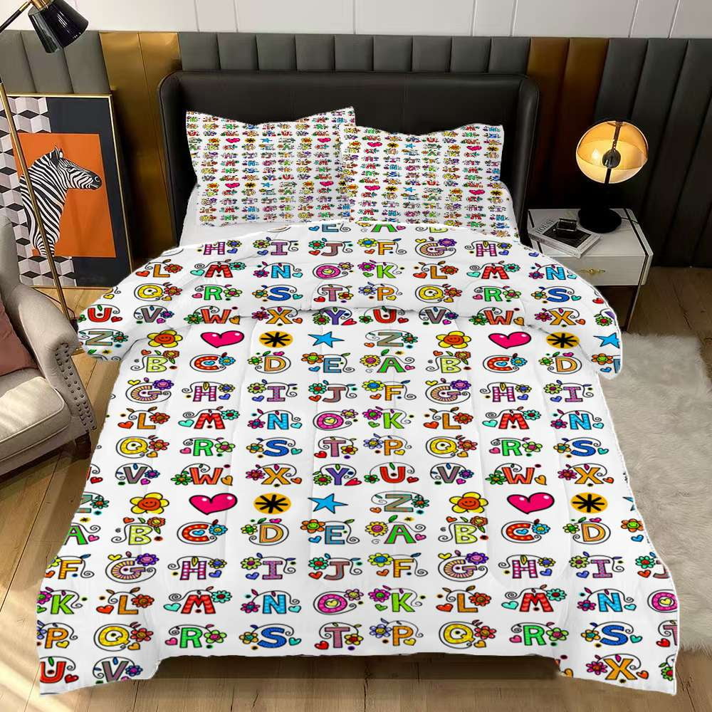 Whole Alphabet Abc Monogram Hand Drawn Colorful Comforter Set Twin Size ...