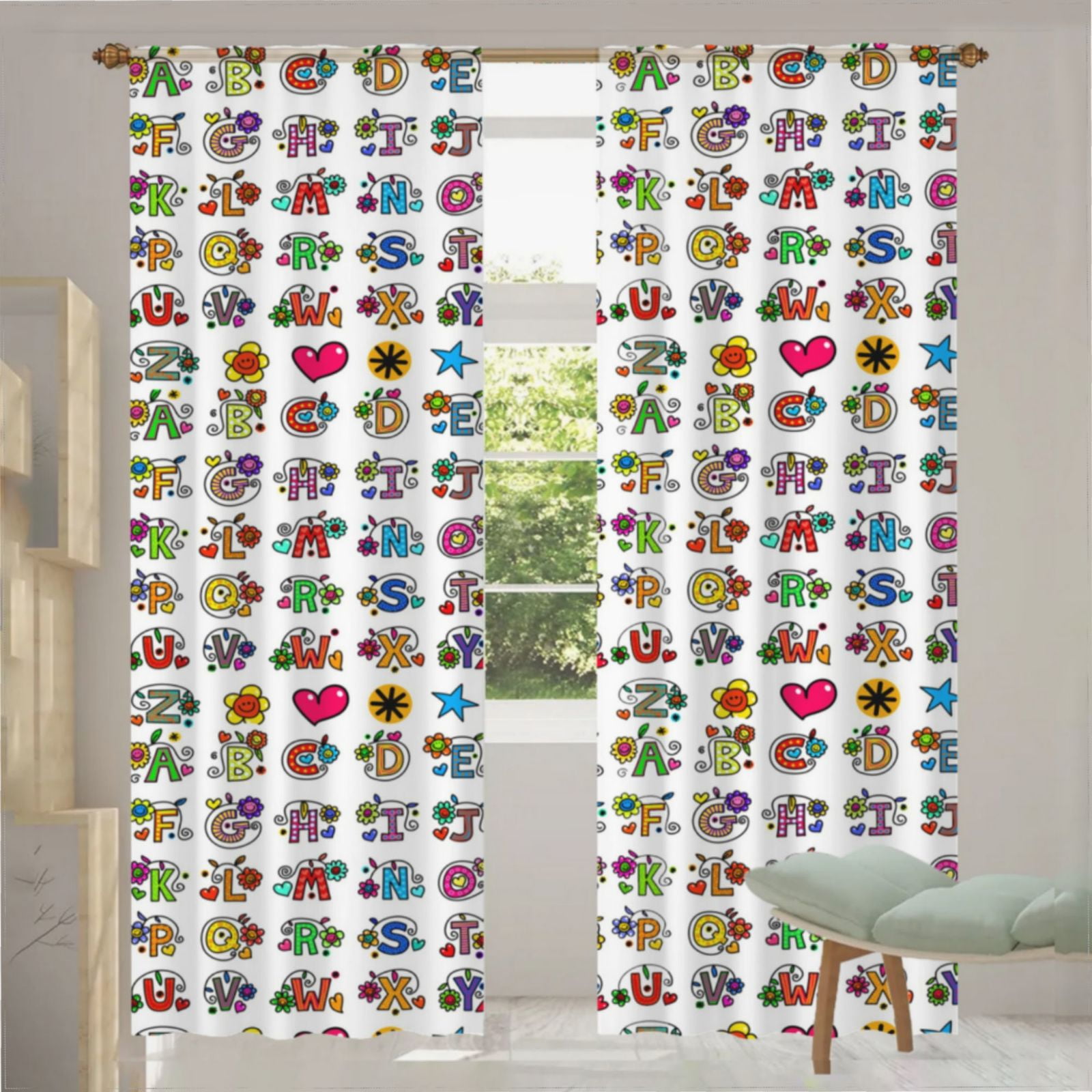 Whole Alphabet Abc Monogram Hand Drawn Colorful Curtains for Living ...