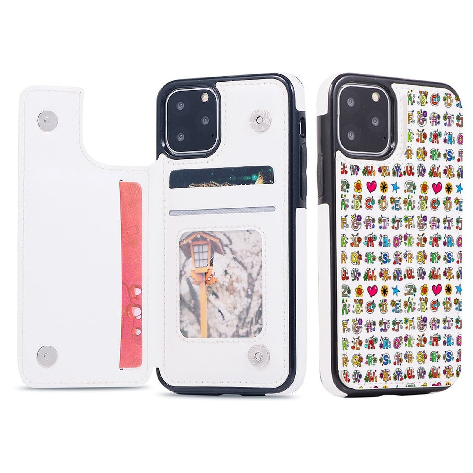 Whole Alphabet Abc Monogram Hand Drawn Colorful Leather Wallet Case for ...