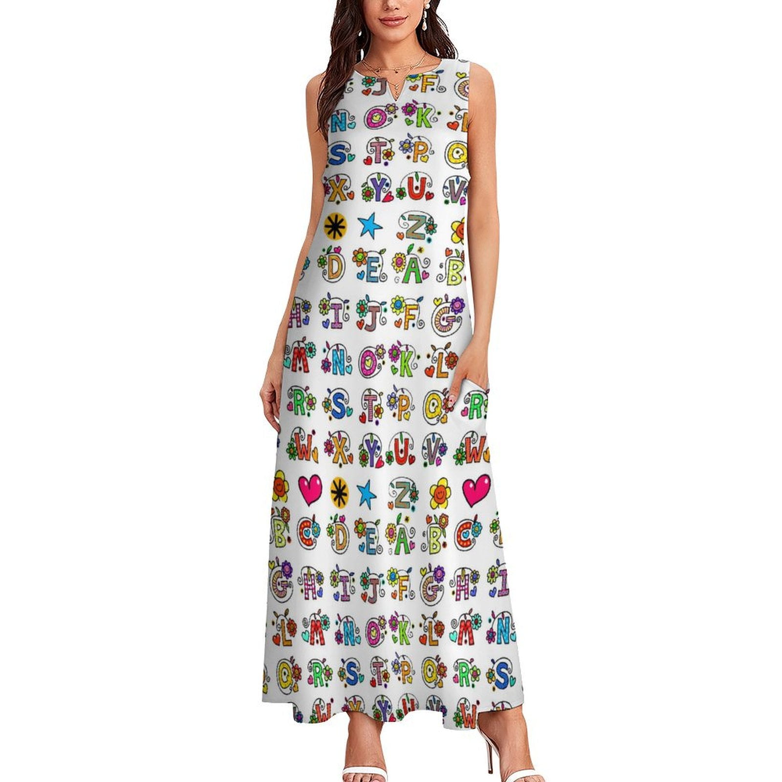 Whole Alphabet Abc Monogram Hand Drawn Colorful Long Dress Female ...
