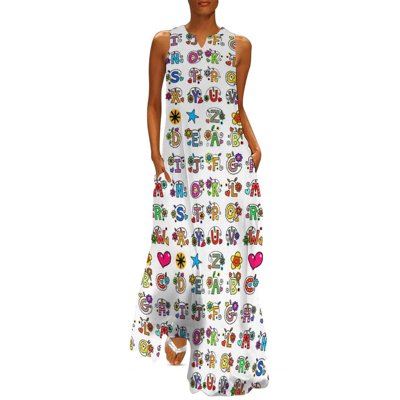 Whole Alphabet Abc Monogram Hand Drawn Colorful Long Dress Women's ...