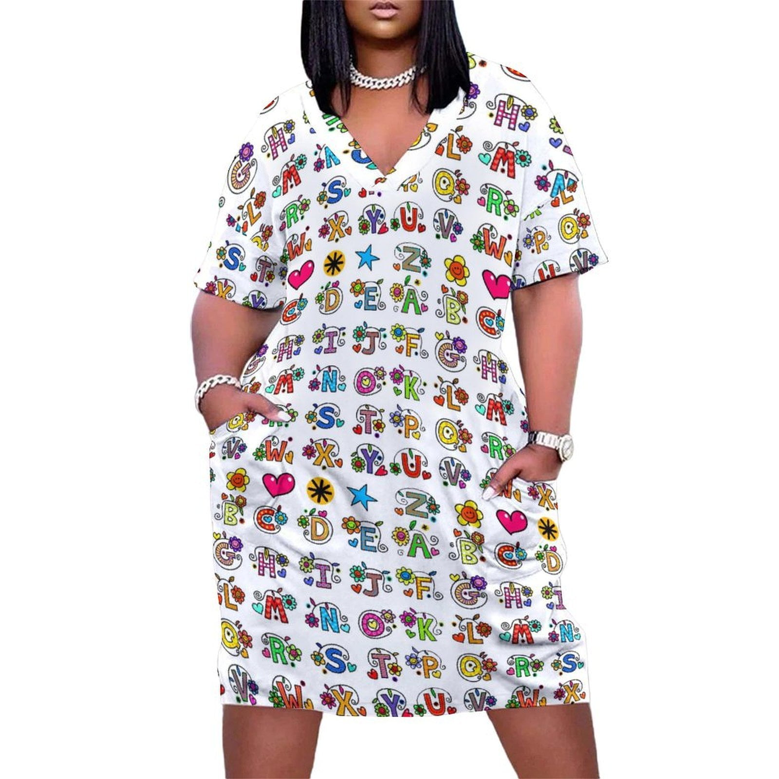Whole Alphabet Abc Monogram Hand Drawn Colorful Loose Pocket Dress ...