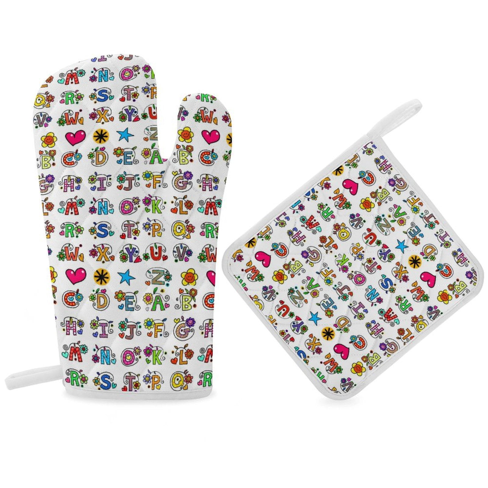 Whole Alphabet Abc Monogram Hand Drawn Colorful Oven Gloves And Pots ...