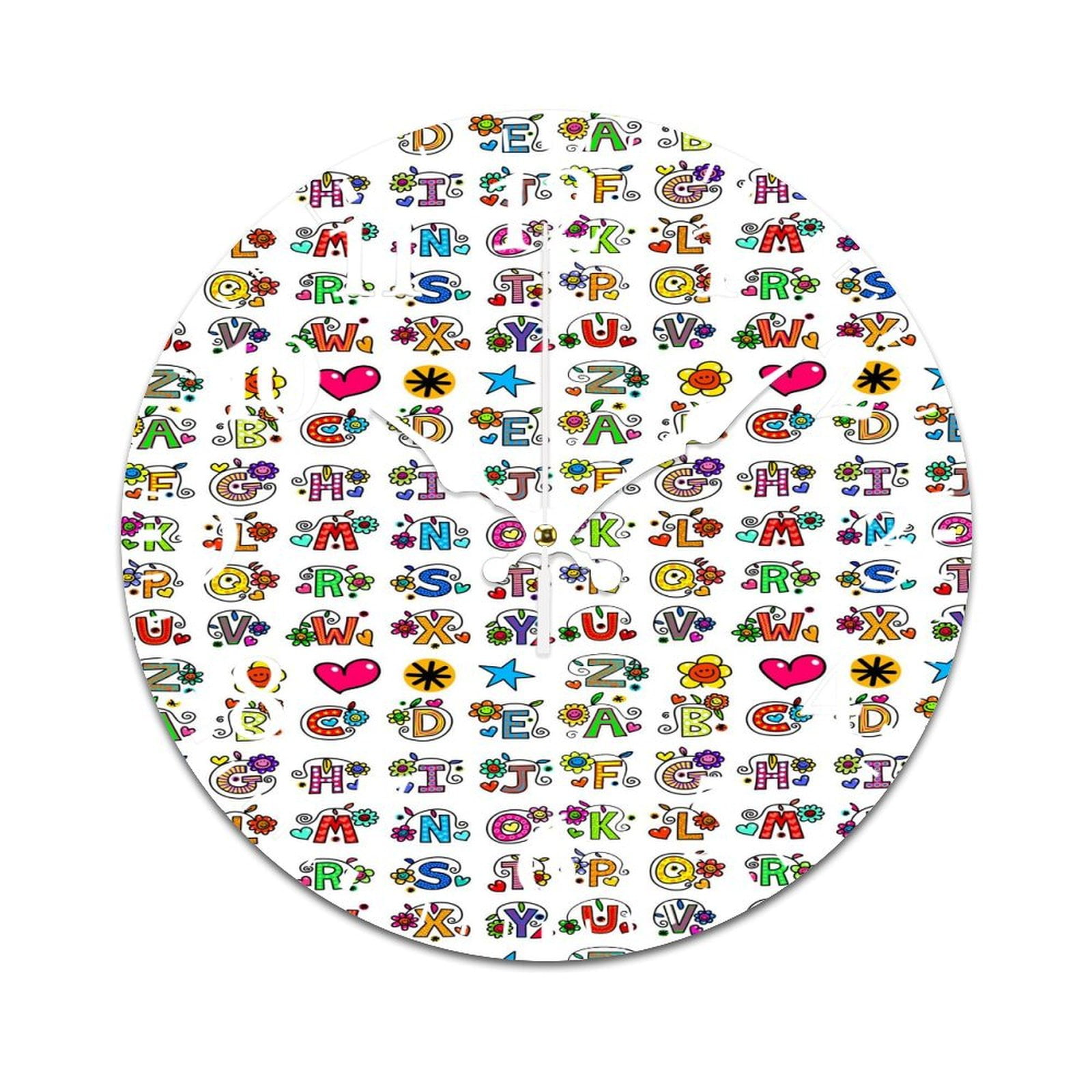 Whole Alphabet Abc Monogram Hand Drawn Colorful Wall Clock Modern ...