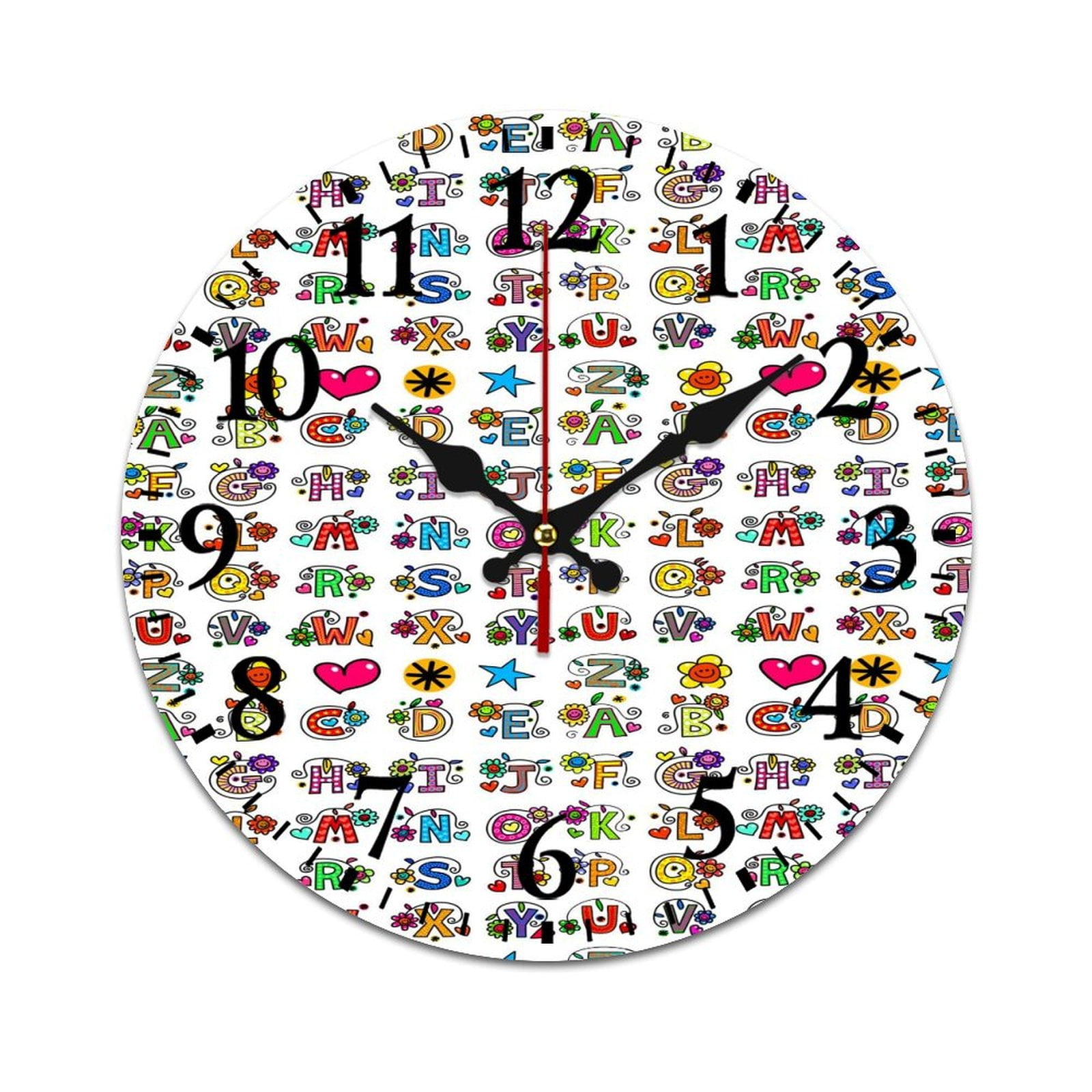 Whole Alphabet Abc Monogram Hand Drawn Colorful Wall Clock Modern ...