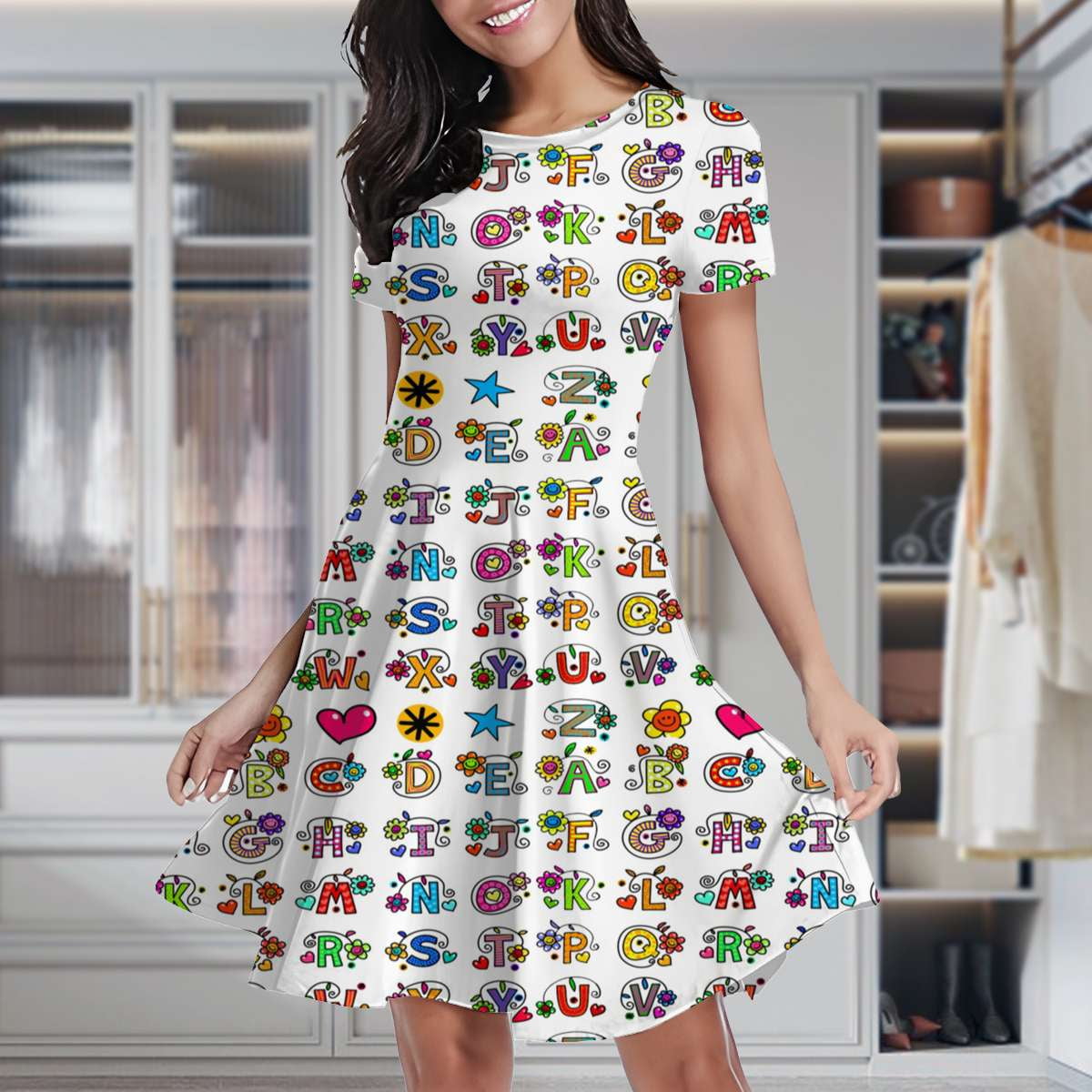 Whole Alphabet Abc Monogram Hand Drawn Colorful Women's Classic Swing ...