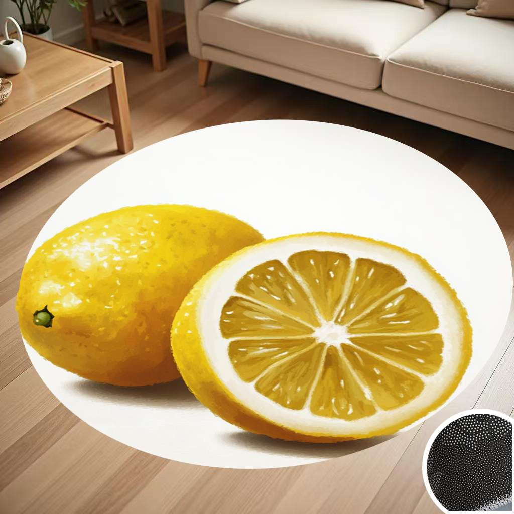 Whole And Sliced Lemon Illustration Round Carpet Living Room Bedroom ...