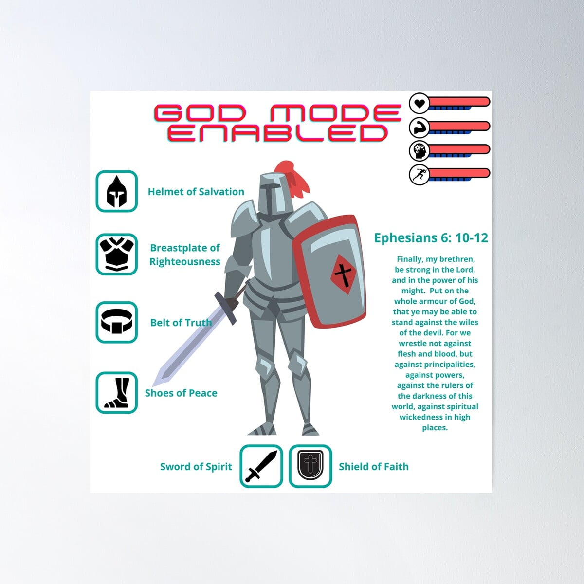 Whole Armor Of God - Gamer Inventory Poster Wall Art, Modern Wall Decor ...
