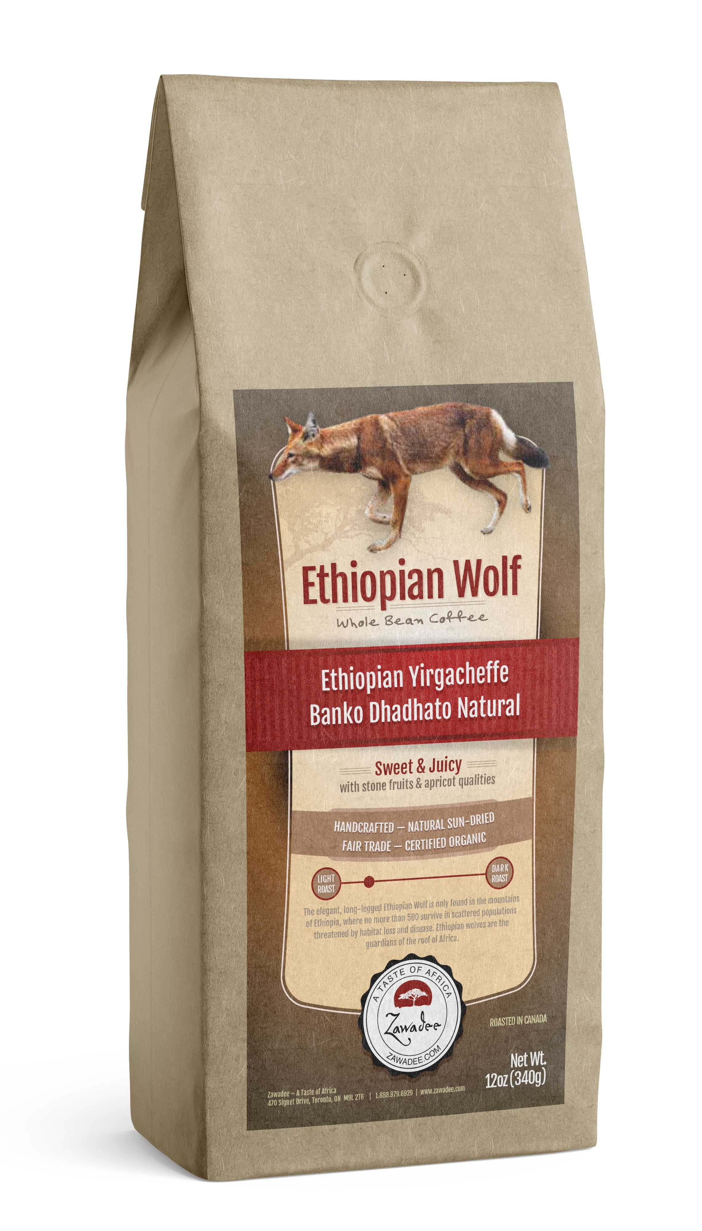 Whole Bean Coffee Ethiopian Wolf Ethiopian Yirgacheffe Natural 1 lb - Walmart.com