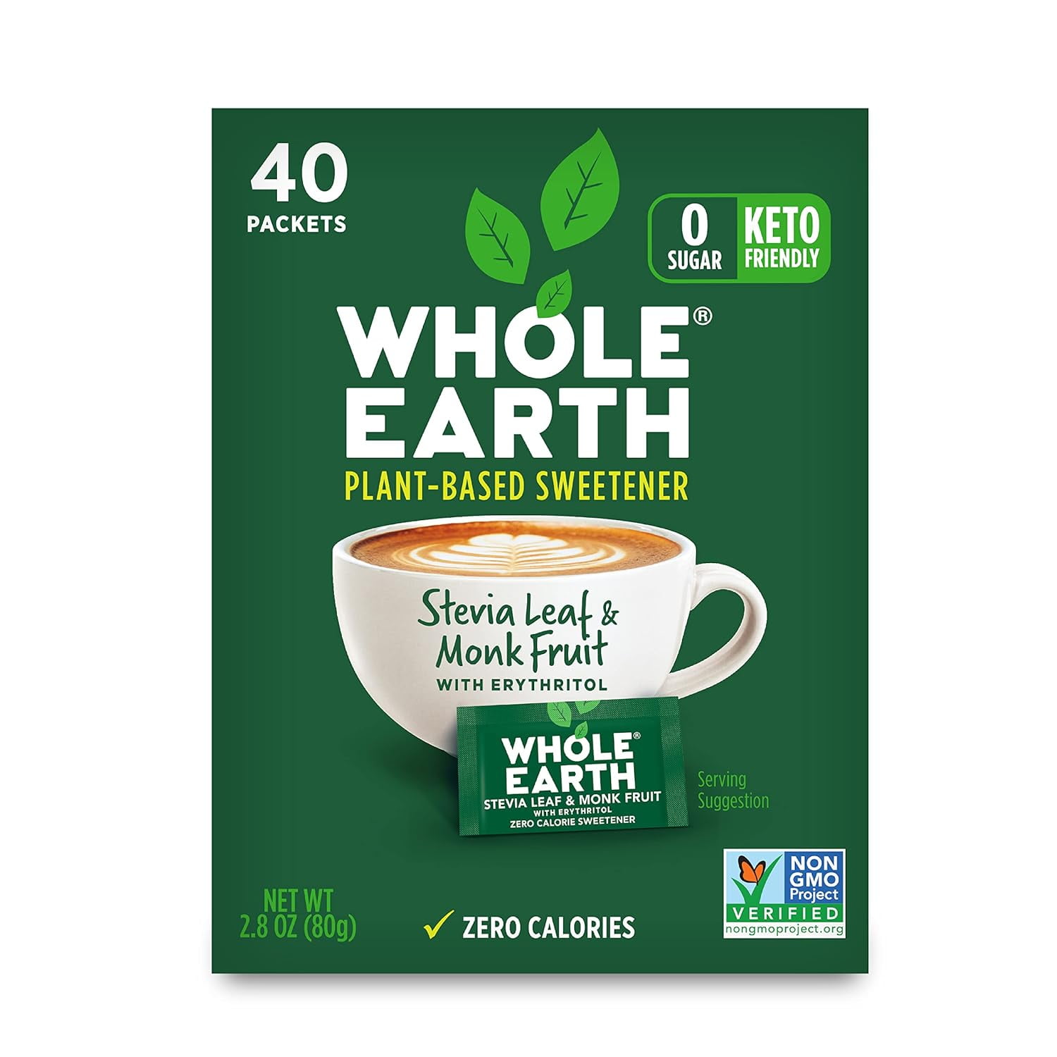 Whole Earth, Sweetener Stevia Leaf & Monk Fruit Packets, 40 Ea ...