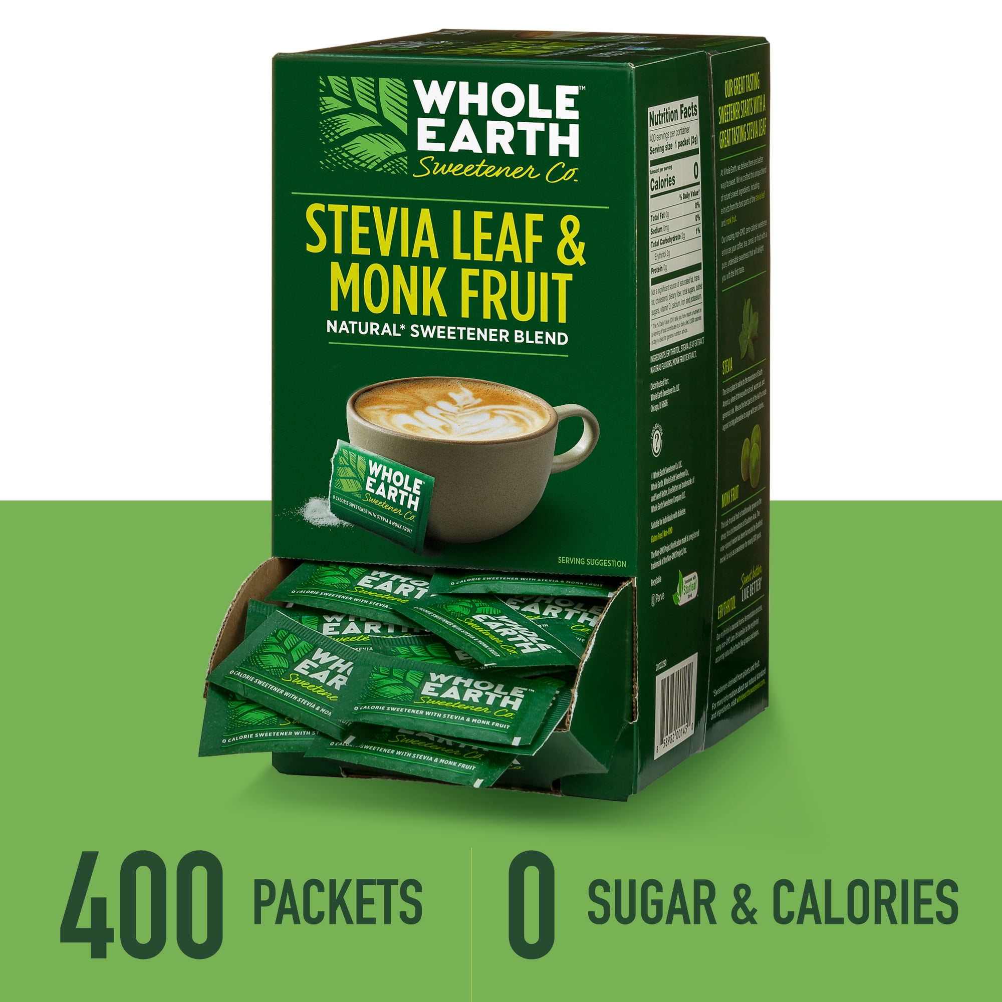 Whole Earth Stevia & Monk Fruit Zero Calorie Sweetener, 400 Packets ...