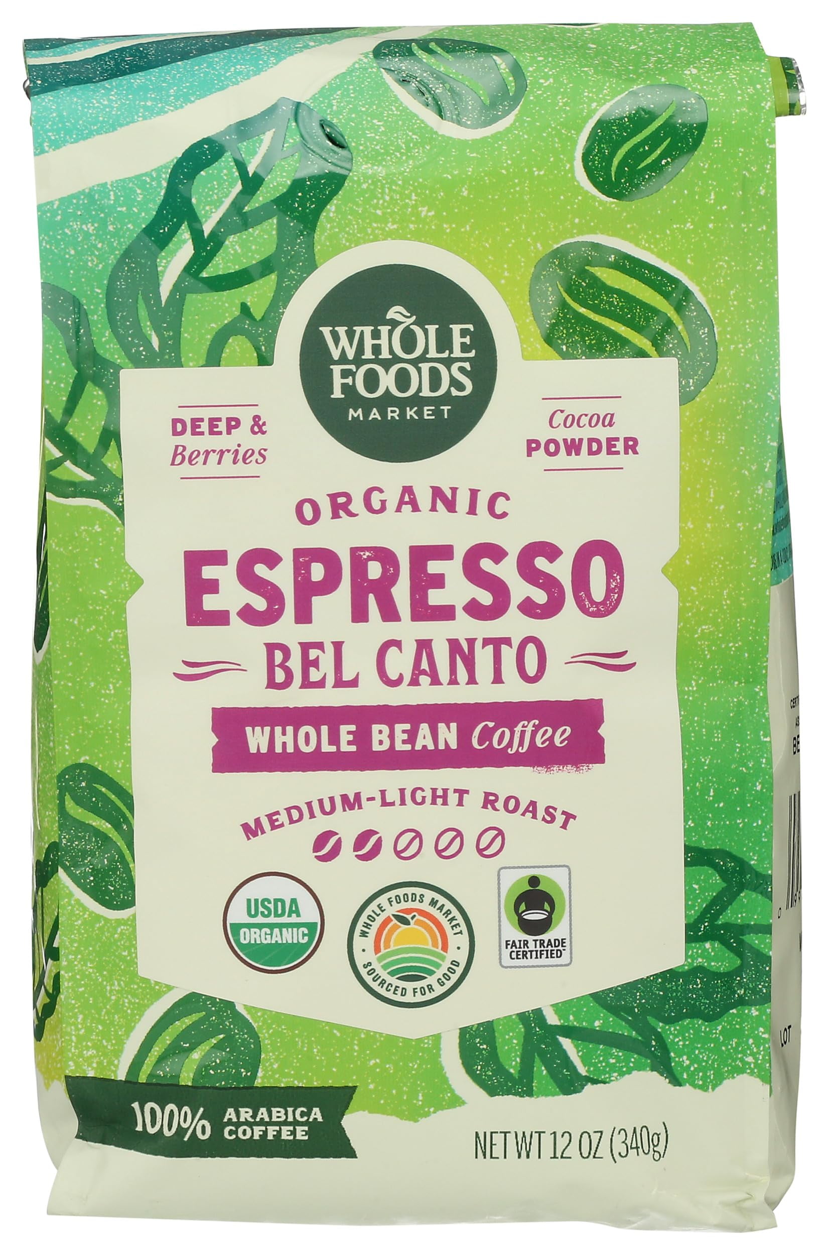Whole Foods Market, TWE5 Organic Espresso Bel Canto Coffee, Whole Bean, 12 Ounce - Walmart.com