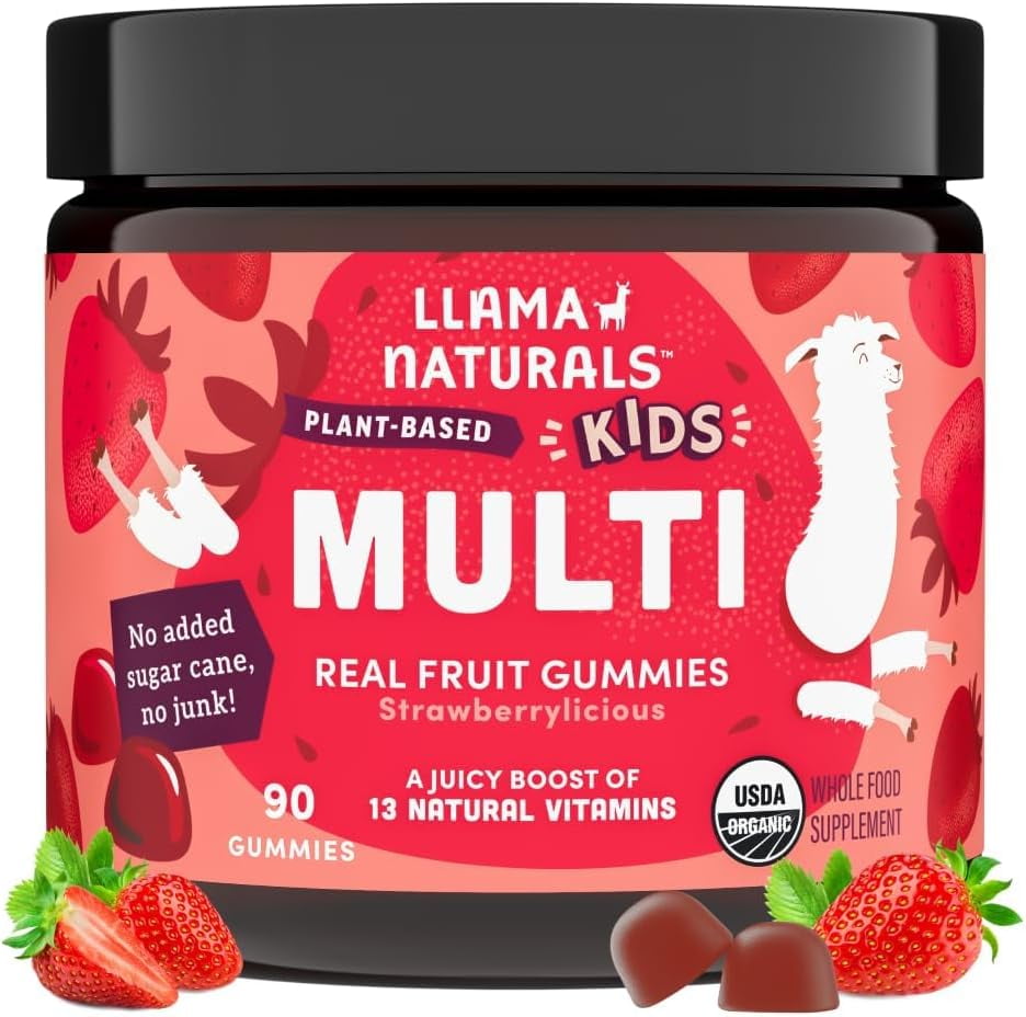 Llama Naturals Kids Multivitamin Gummies, Vegan, Organic with Vitamin D ...